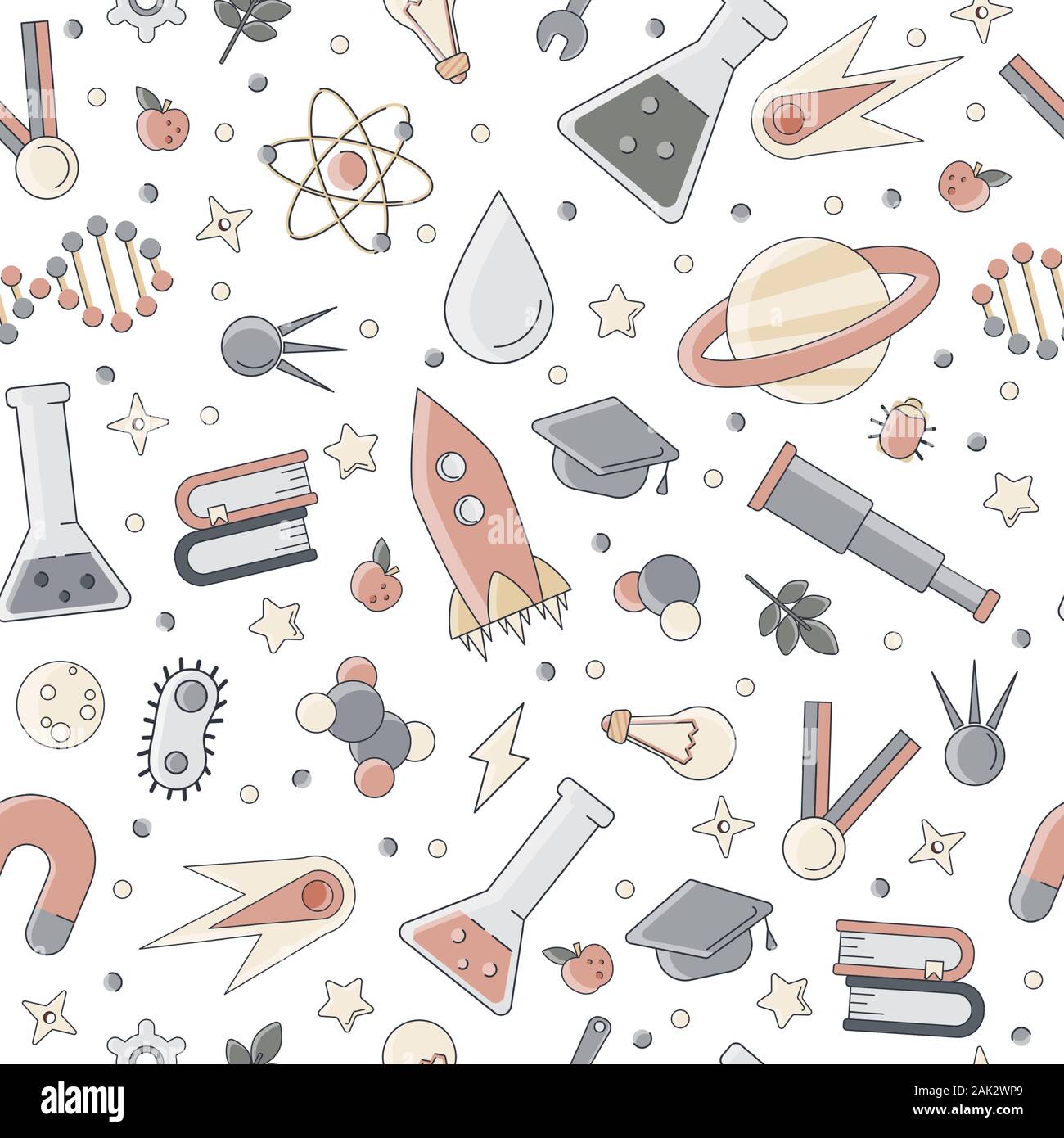 Science Flat Seamless Pattern With Scientific Elements Molecule Atom