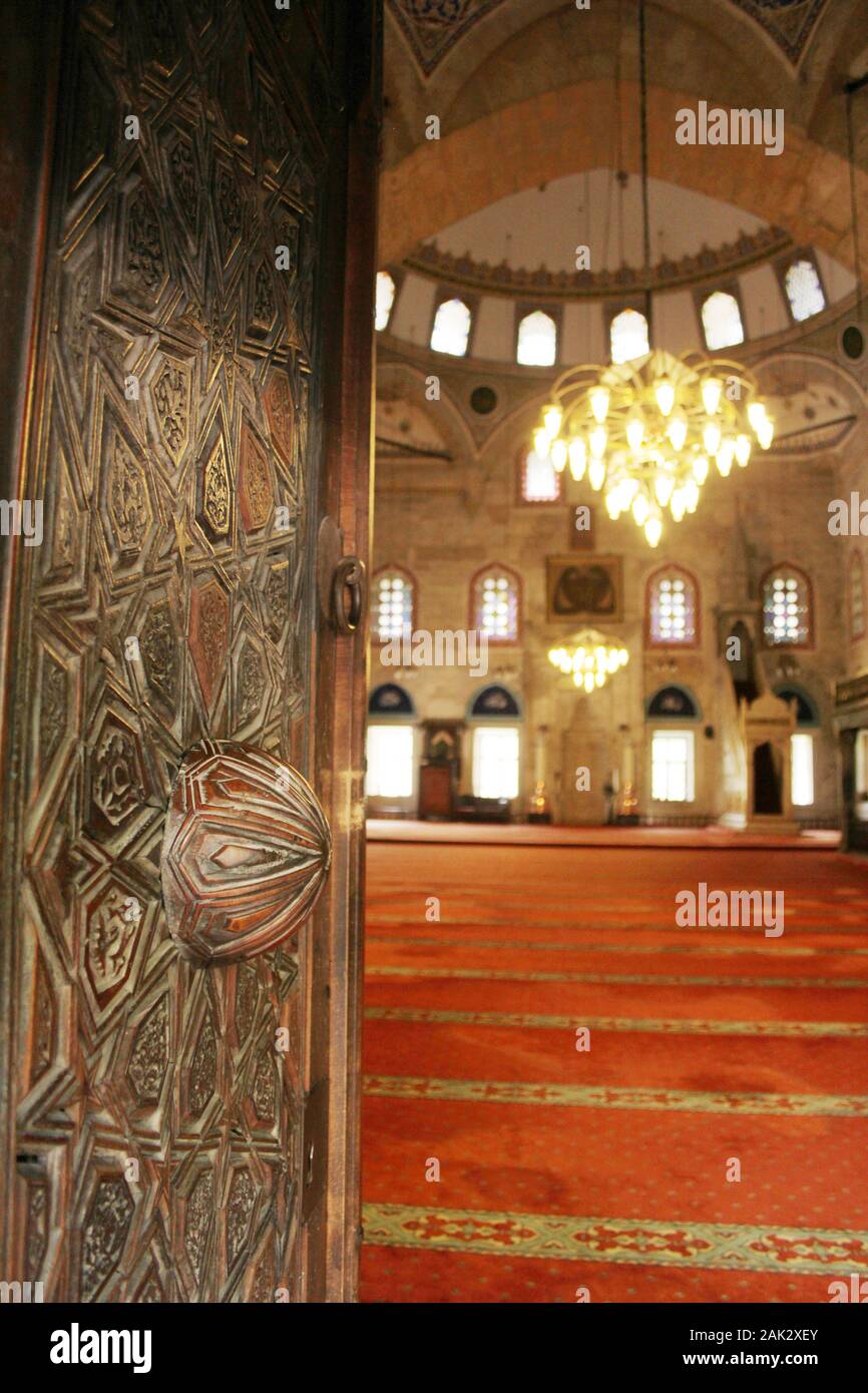 wooden door and mosque interior Stock Photo - Alamy
