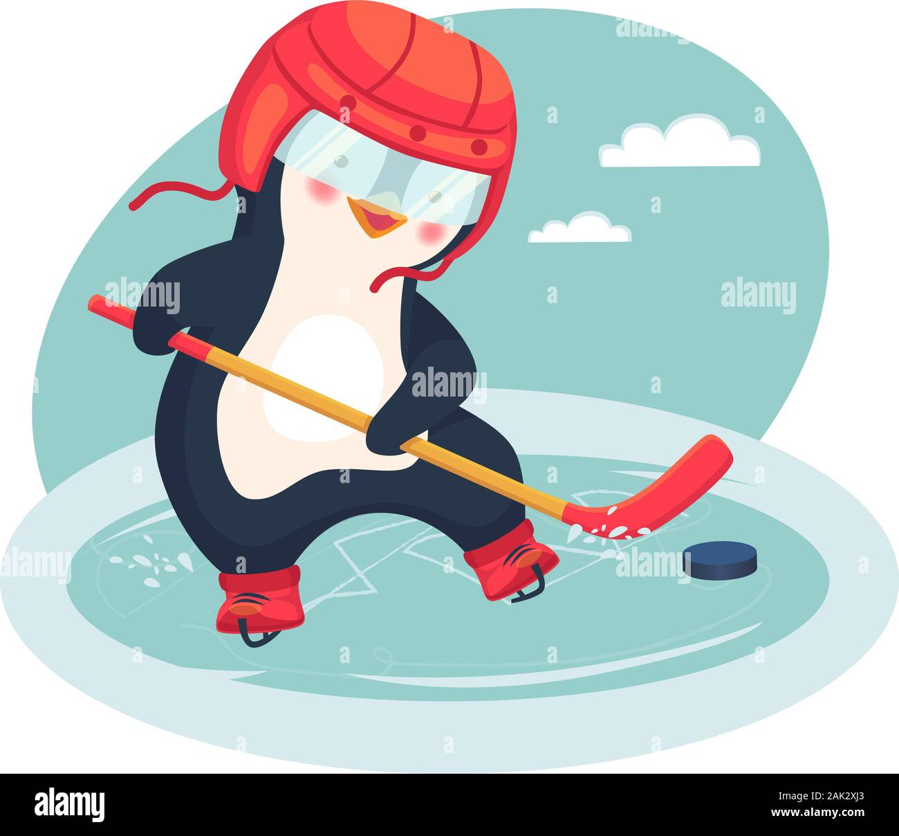 Penguin play ice hockey in the winter. Kids hockey. Childrens sports ...