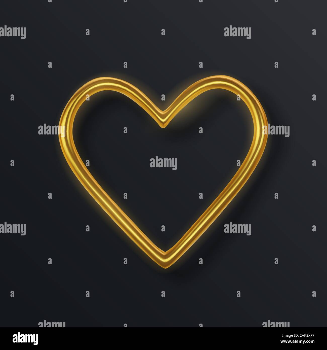 Realistic 3d gold metallic heart. Happy Valentines Day greeting card ...