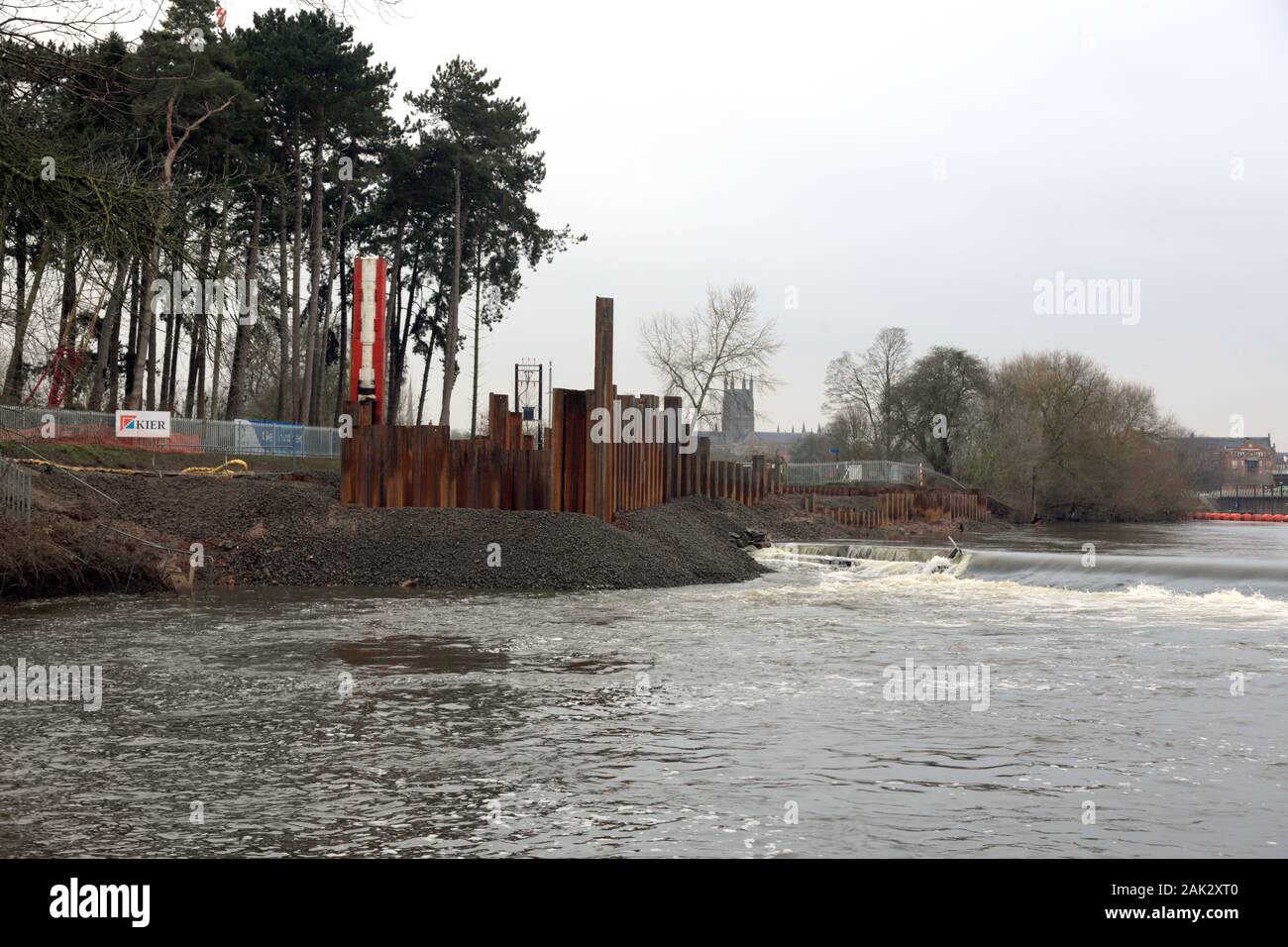 Construction work on the Fish pass at Diglis weir on the river Severn ...
