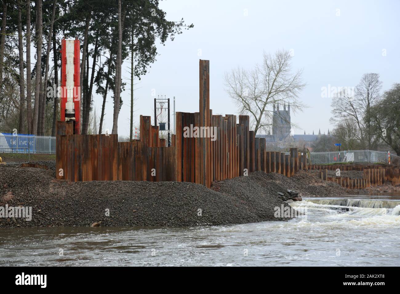 Construction work on the Fish pass at Diglis weir on the river Severn ...