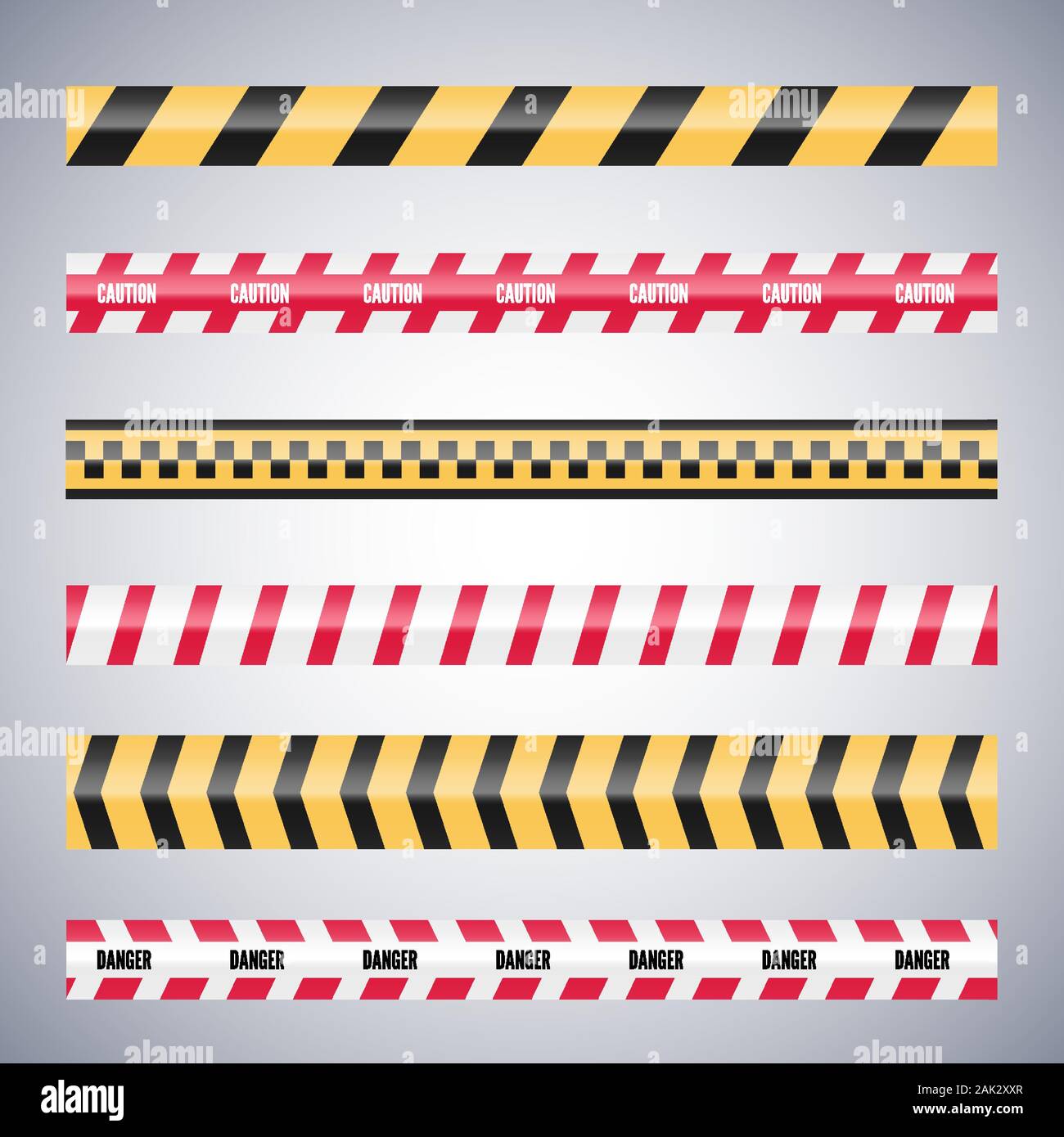 Set of caution danger tapes. Warning security vector. Barricade lines ...