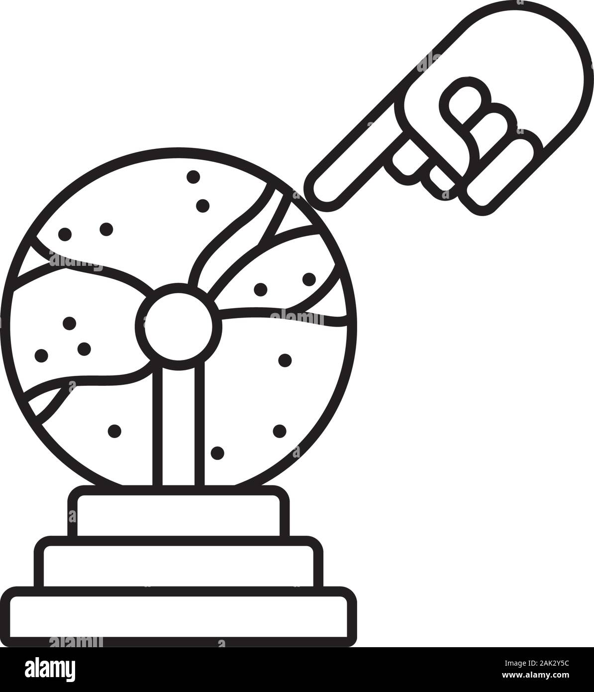 Touching a plasma ball vector line icon. Symbol of science and ... Touching a plasma ball vector line icon. Symbol of science and ...