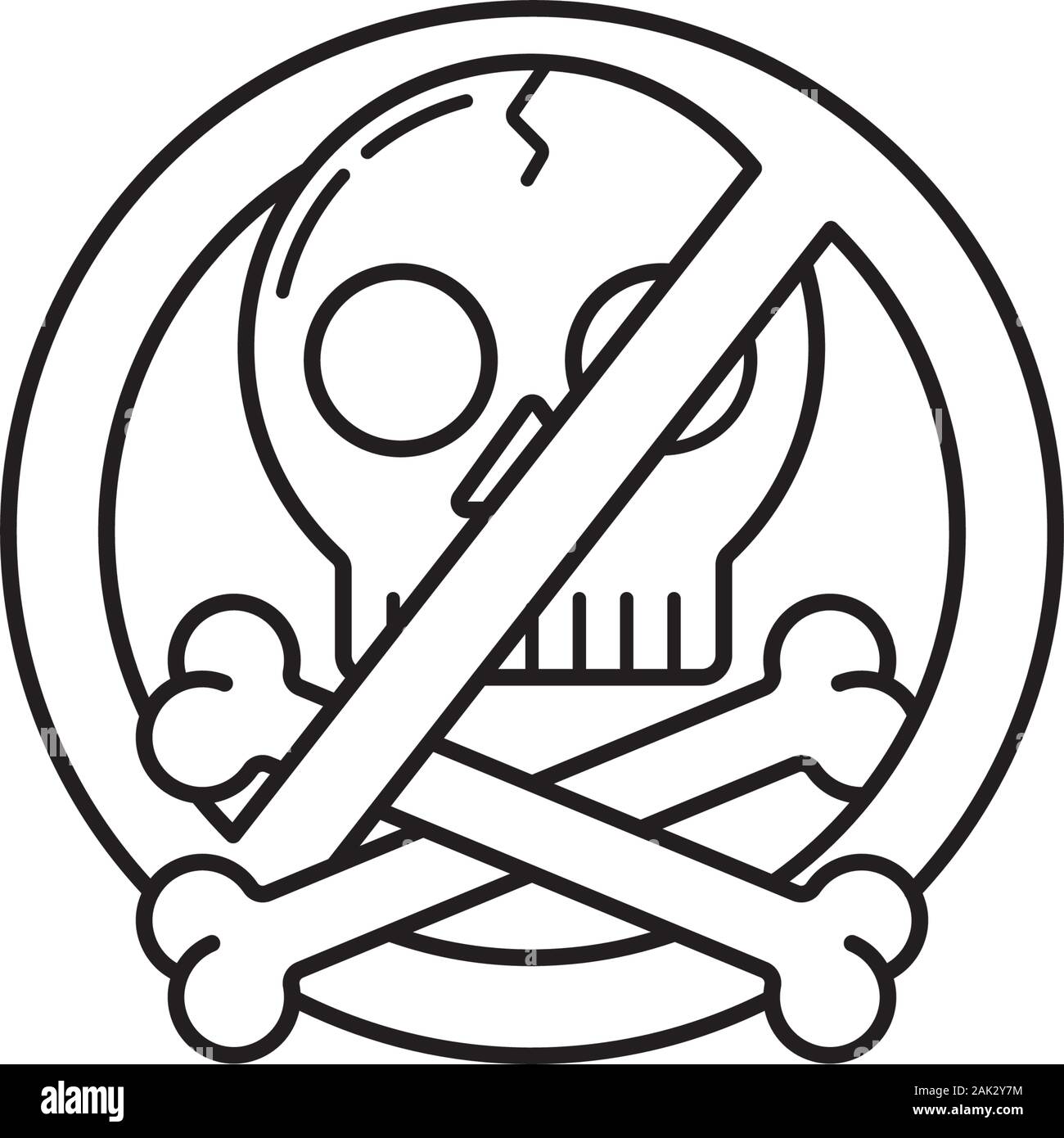 Anti-Piracy outline icon. Skull and bones intertwined with forbbidden ...