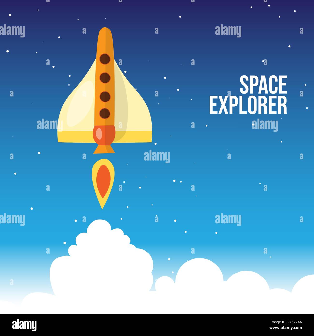 Vector cartoon illustration of launching rocket, flying in space ...