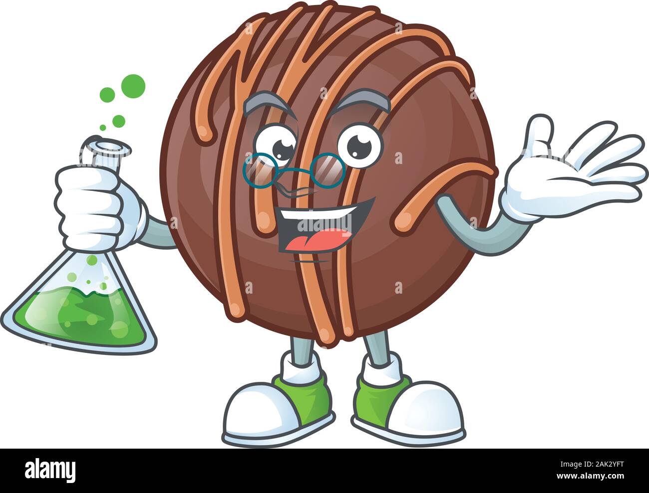 Smart Professor chocolate praline ball cartoon character with glass ...