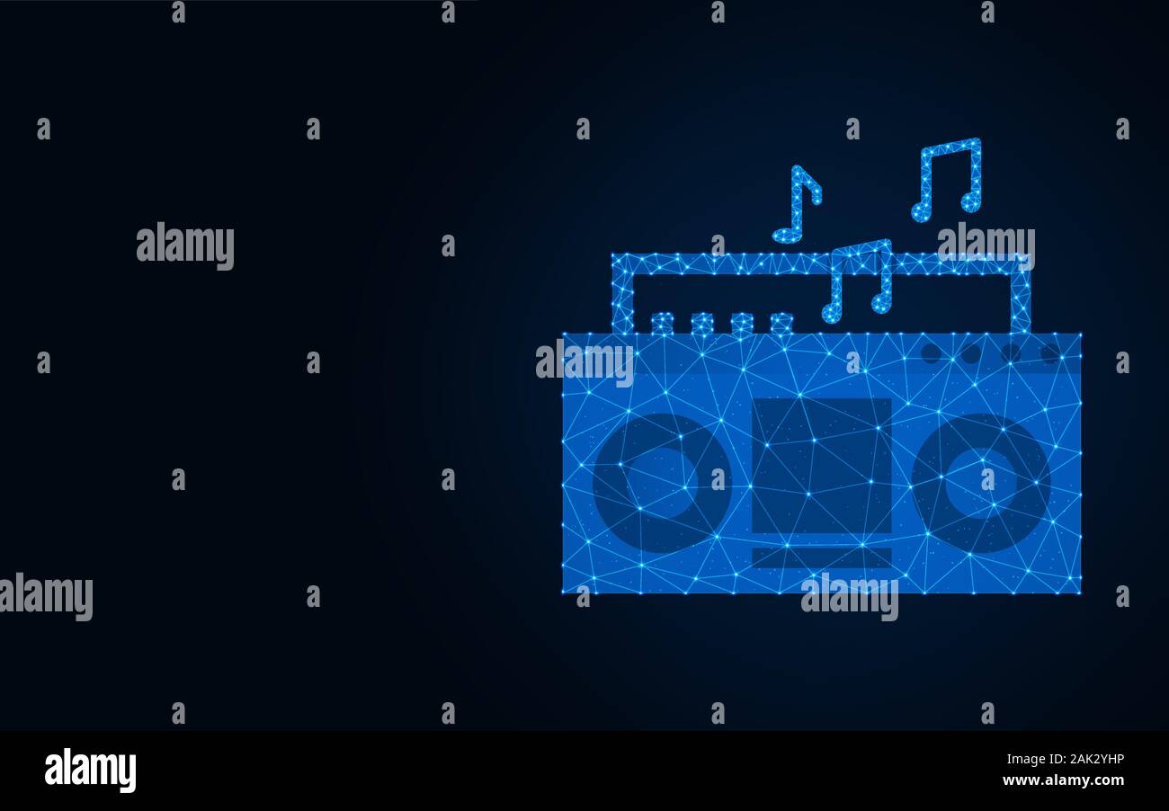 Record player low poly design, Music wireframe mesh polygonal vector ...