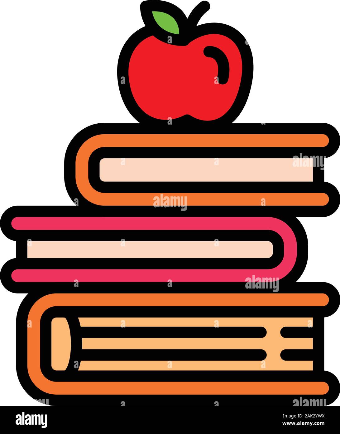 Apple on books stack icon. Outline apple on books stack vector icon for ...