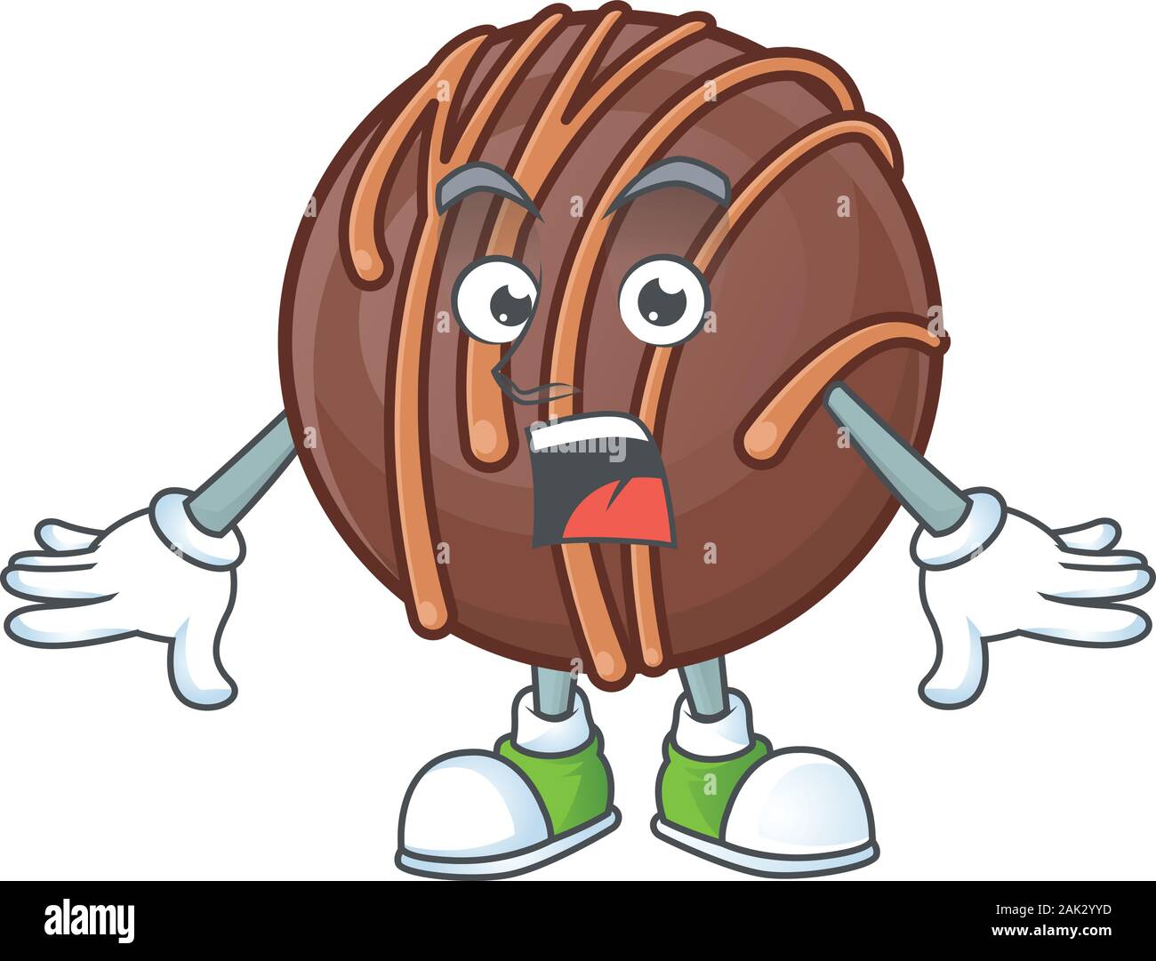 Chocolate praline ball cartoon character design on a surprised gesture ...