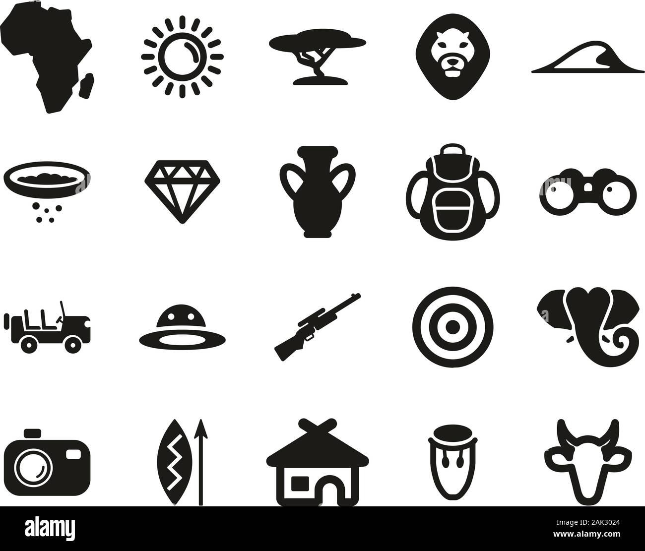Africa Or African Culture Icons Black & White Set Big Stock Vector ...