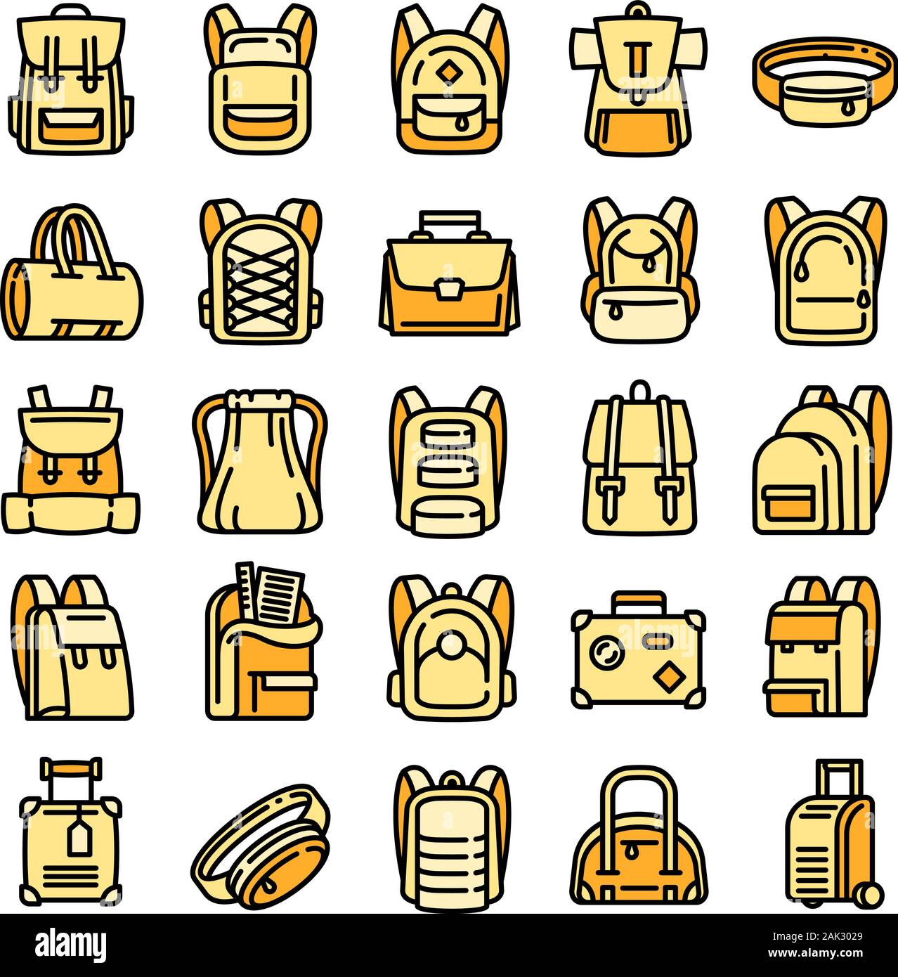 Backpack icons set. Outline set of backpack vector icons for web design ...