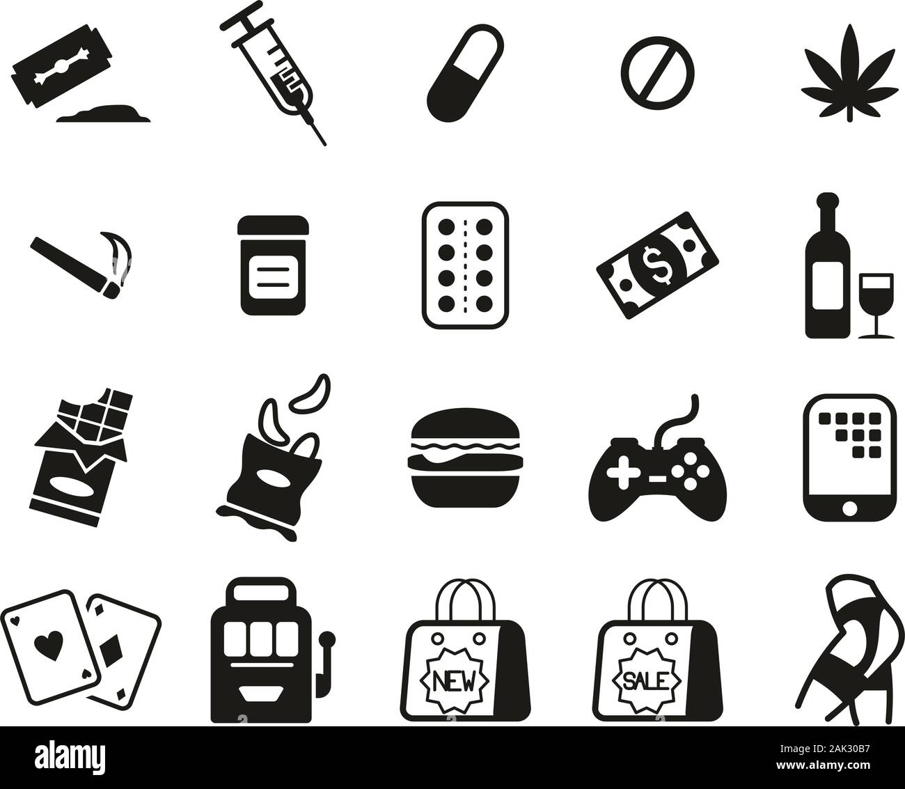 Addiction Icons Black & White Set Big Stock Vector Image & Art - Alamy