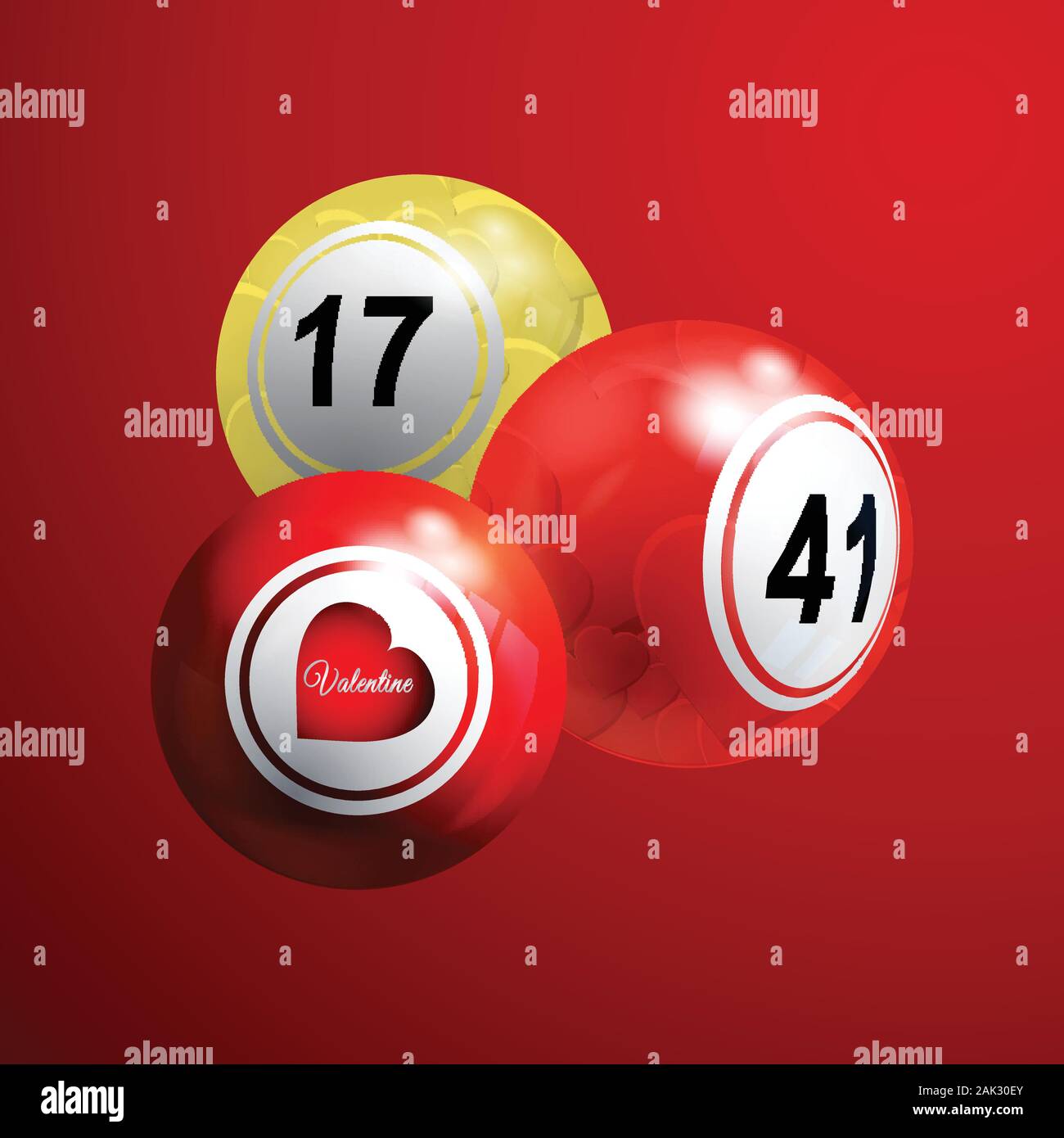 3D Illustration Of Valentine Bingo Lottery Balls Decorated With Love ...