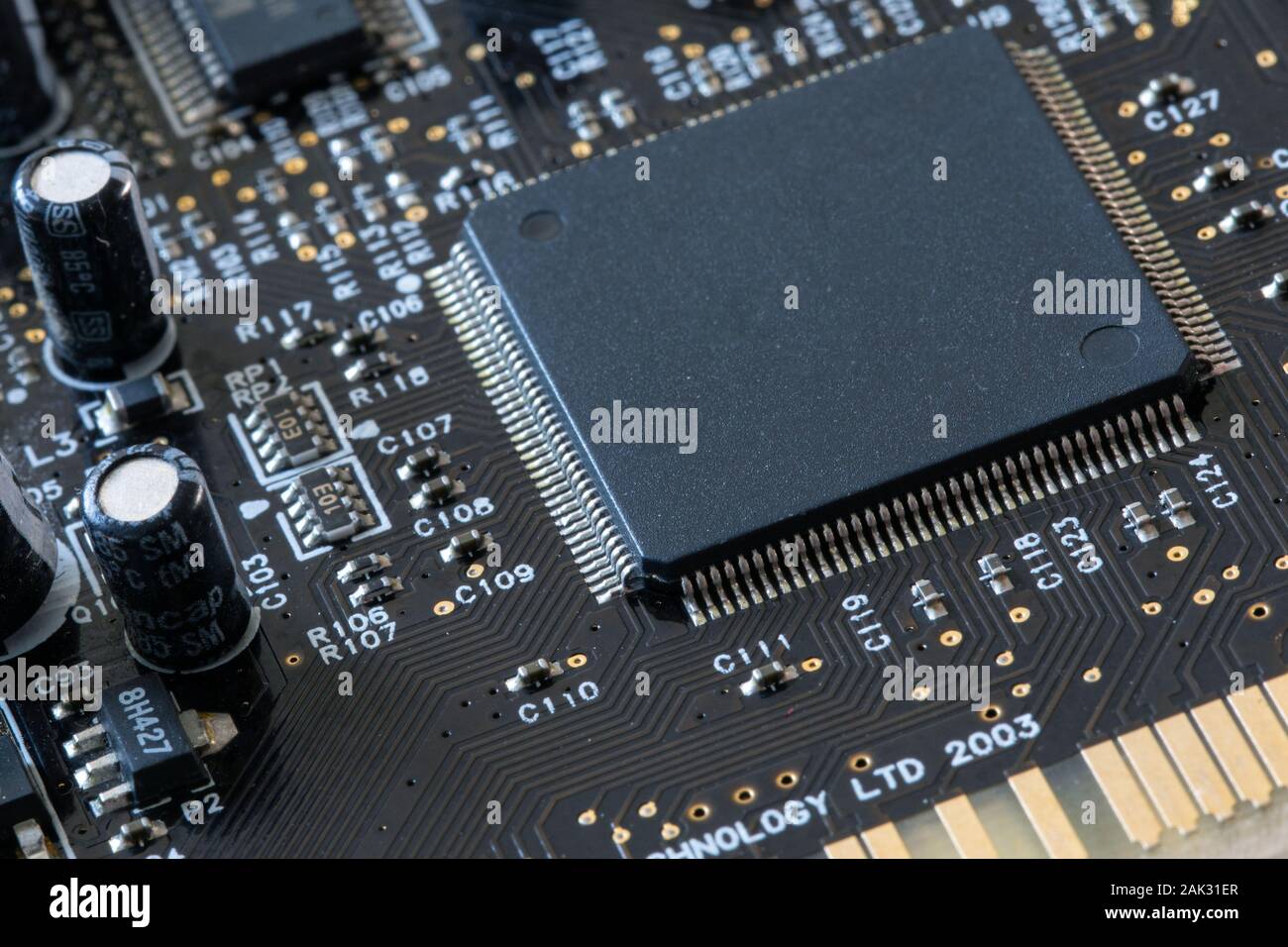 Photo of electric component in electronic device, contain black ...