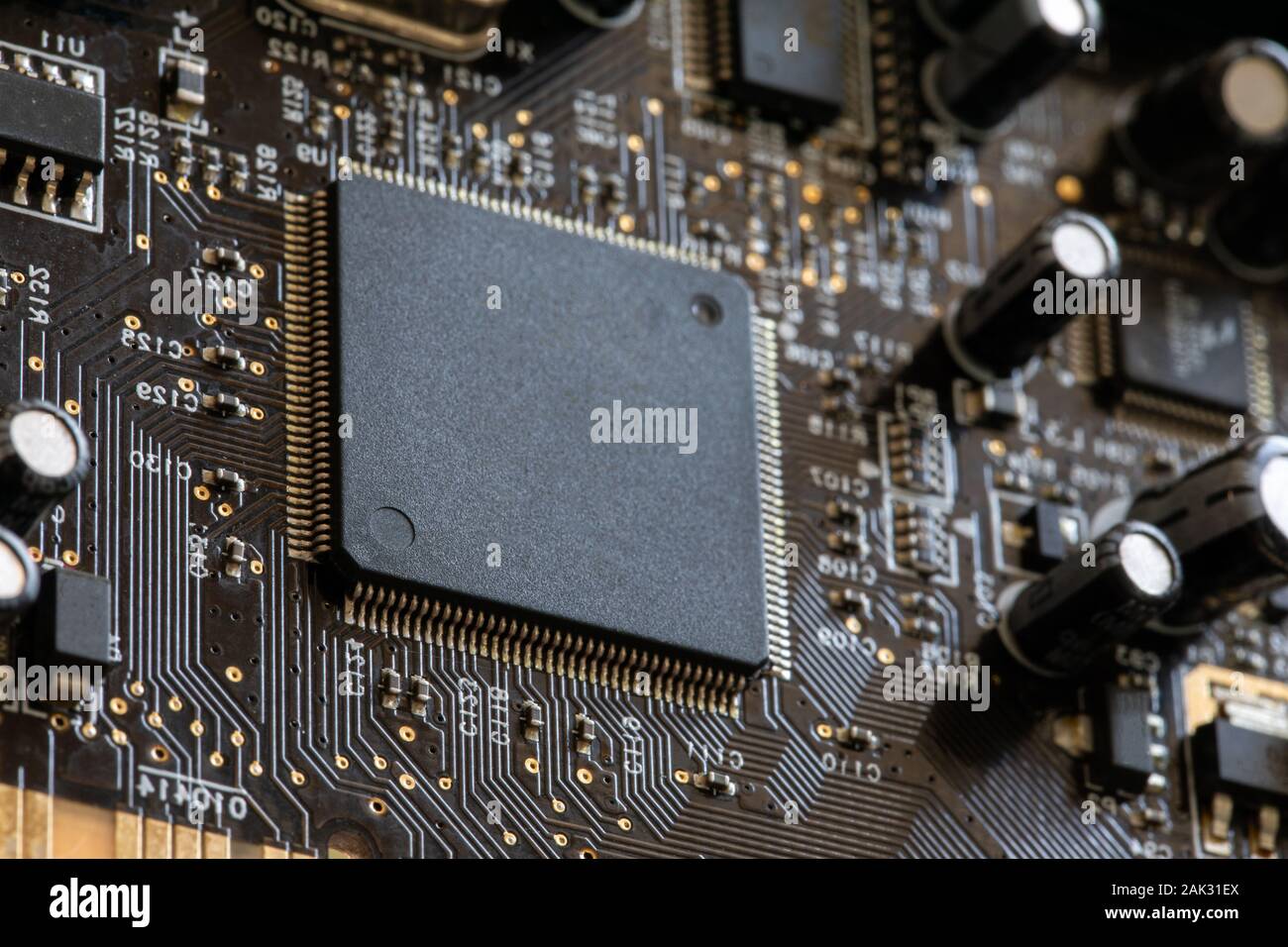 Motherboard digital chip. details of electronic cpu, PC microchip Stock ...