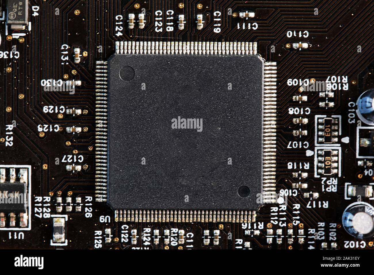 PC microchip. Selected focus. Integrated semiconductor microprocessor ...