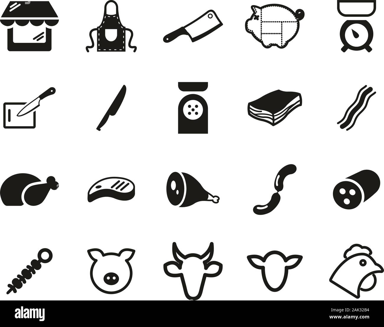 Butcher Or Butcher Shop Icons Black & White Set Big Stock Vector Image ...