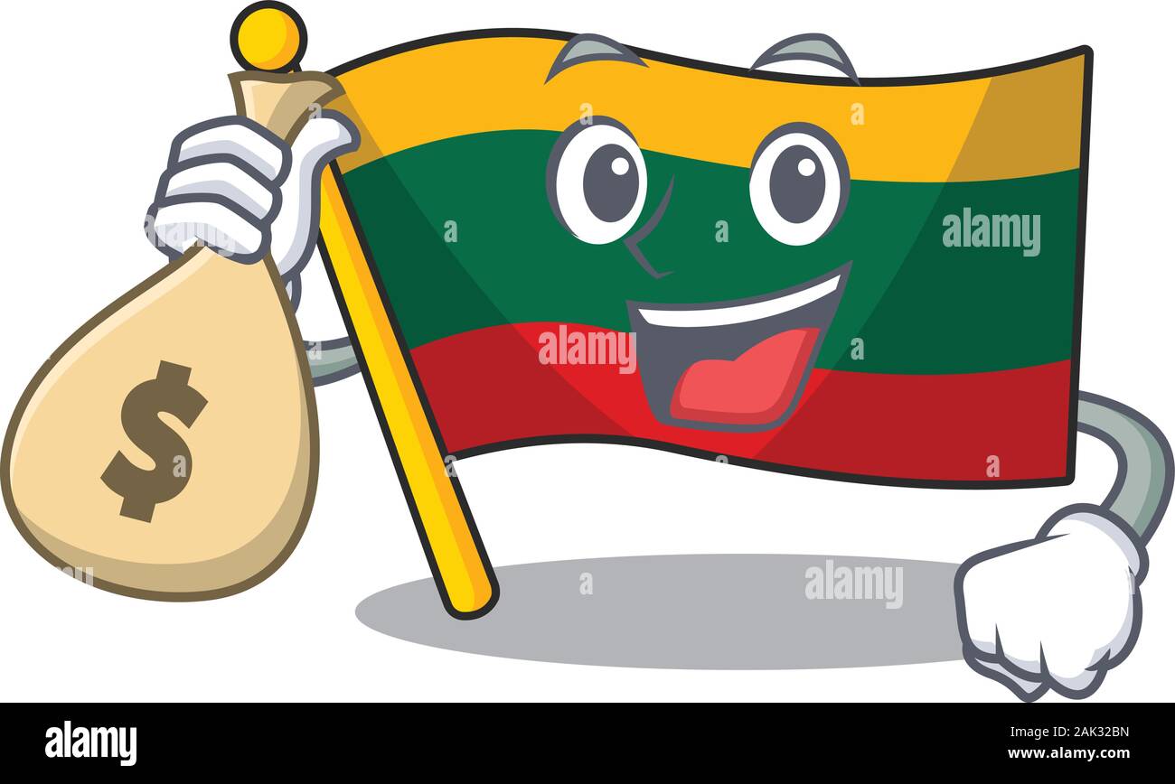 Happy rich flag lithuania cartoon character with money bag Stock Vector ...
