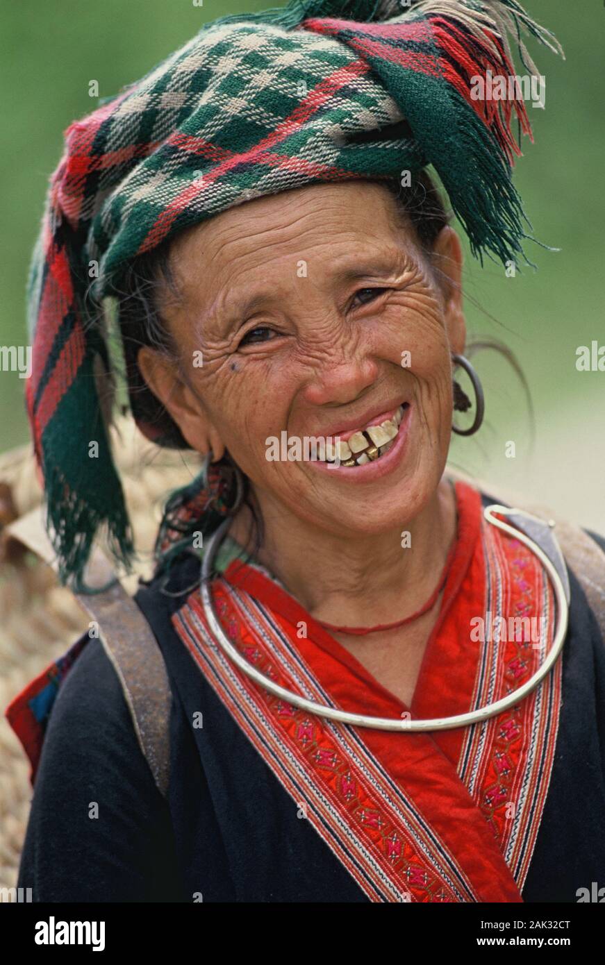An old woman of the Hmong people, who are a minority in the north of ...