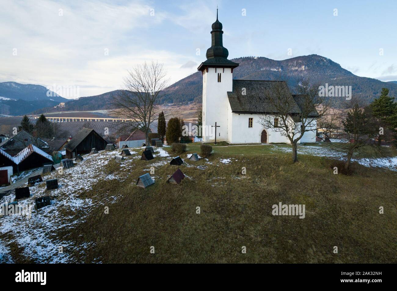 Aerial view of Roman Catholic church of Saint Martin the bishop in ...