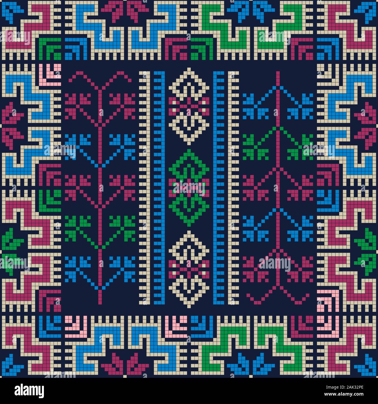 Seamless pattern design with traditional Palestinian embroidery motif ...