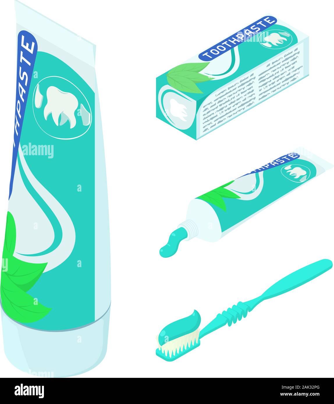 Toothpaste icons set. Isometric set of toothpaste vector icons for web ...