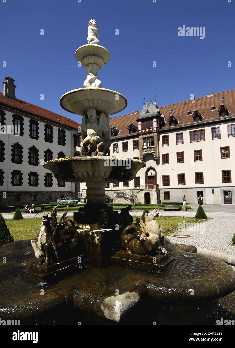 Fountain in the inner courtyard of the Elisabethenbrg castle in ...
