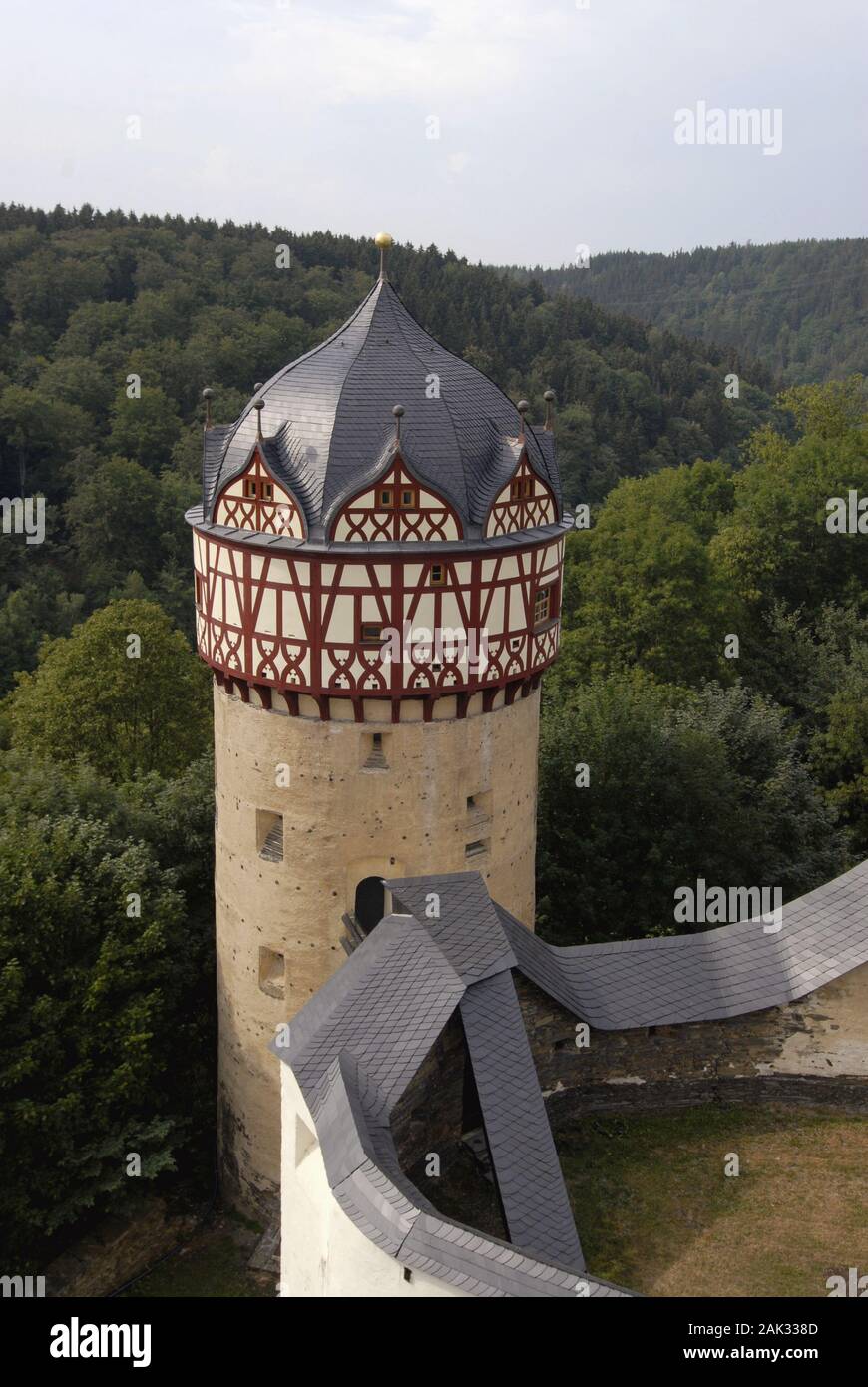 The red tower of Burgk castle, Germany, was built in 1545. (Undated ...