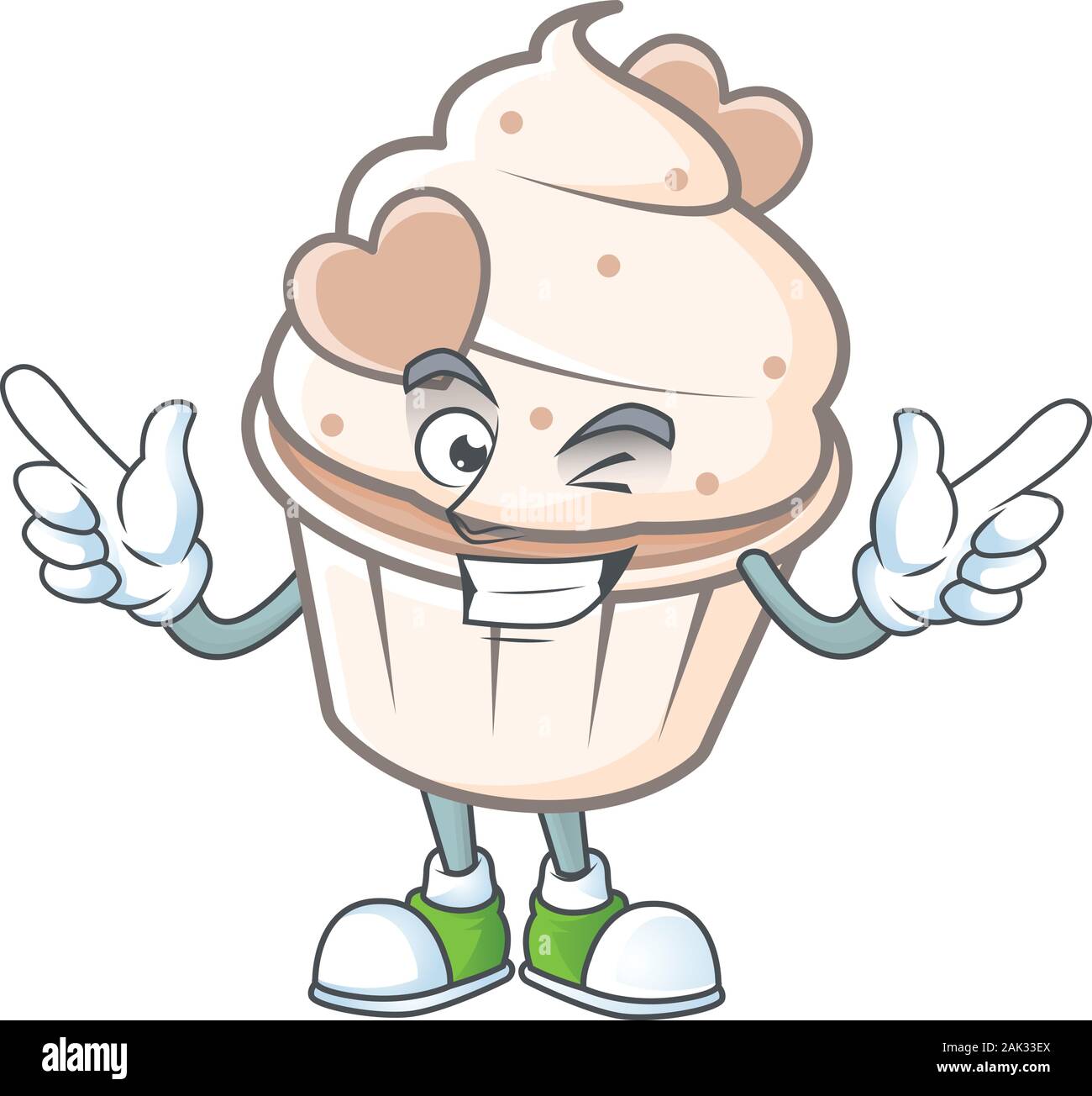 Funny face white cream love cupcake cartoon character style with Wink ...
