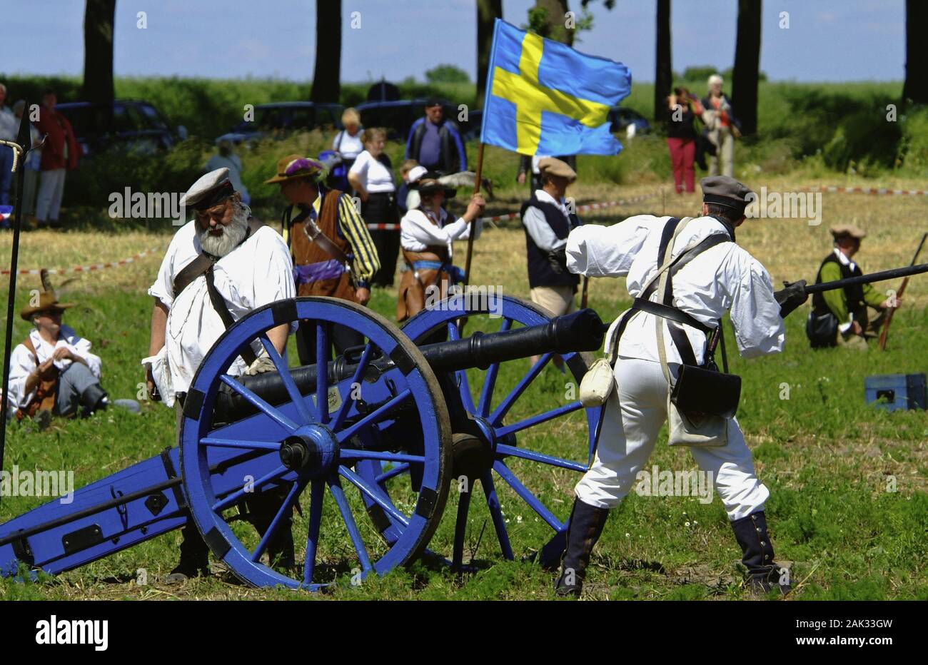 A fair with historic costumes in Hakenberg in Brandenburg, Germany ...