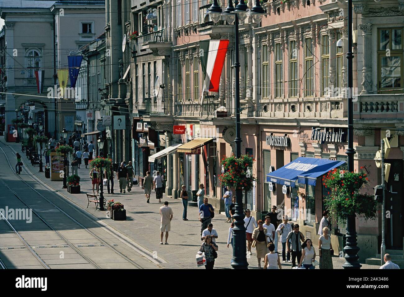 View of the busy pedestrian precinct fo Miskolc, Hungary. (Undated ...