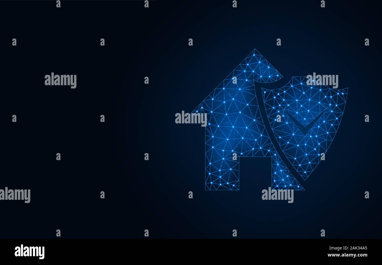 Home protection low poly design, housing security wireframe mesh polygonal vector illustration ...