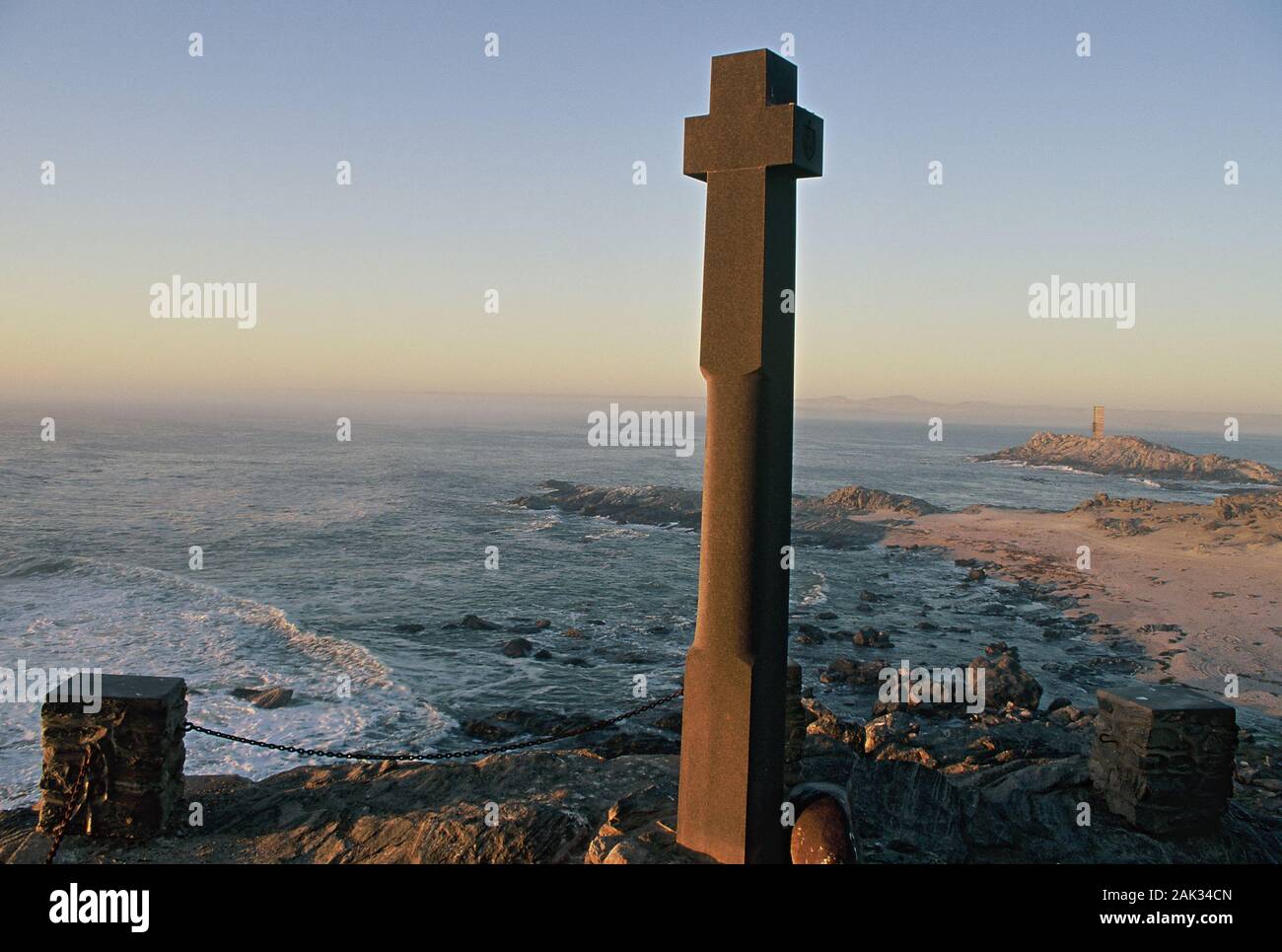 View of the Diaz Cross on the Kolmanskop in the south of Lüderitz ...