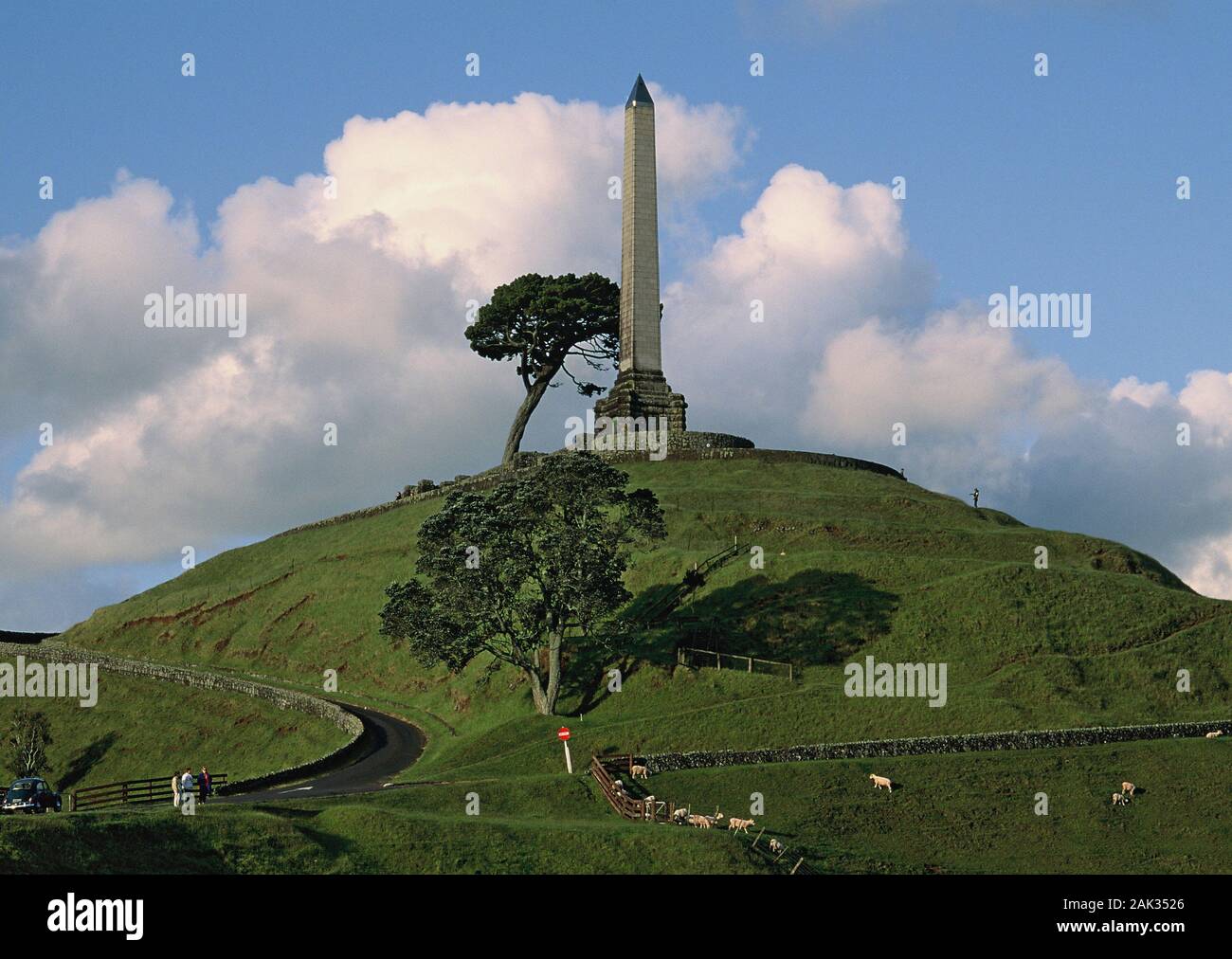 An obelisk stands on the One Tree Hill in Auckland. It was errected in ...