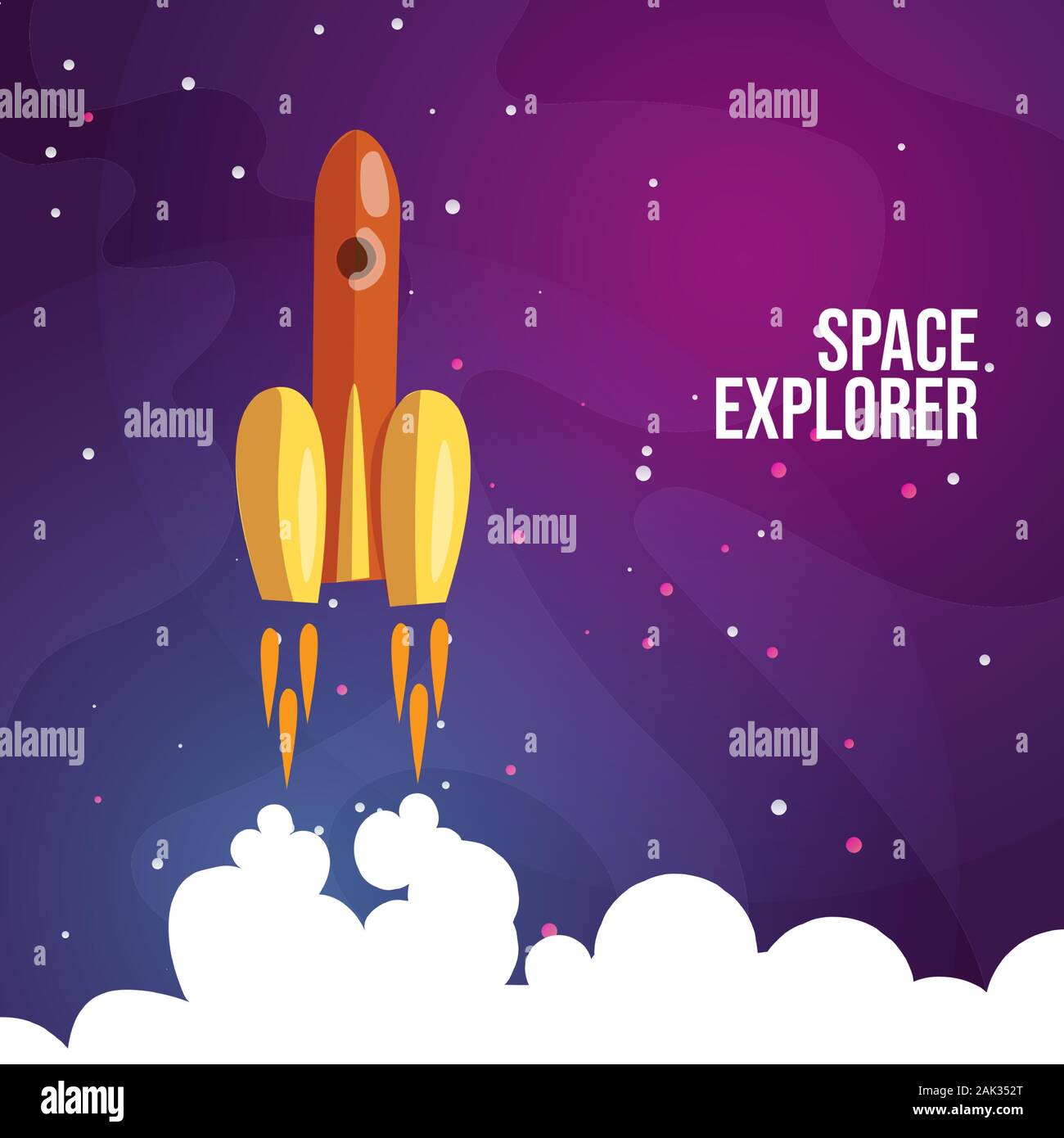 Vector cartoon illustration of launching rocket, flying in space ...