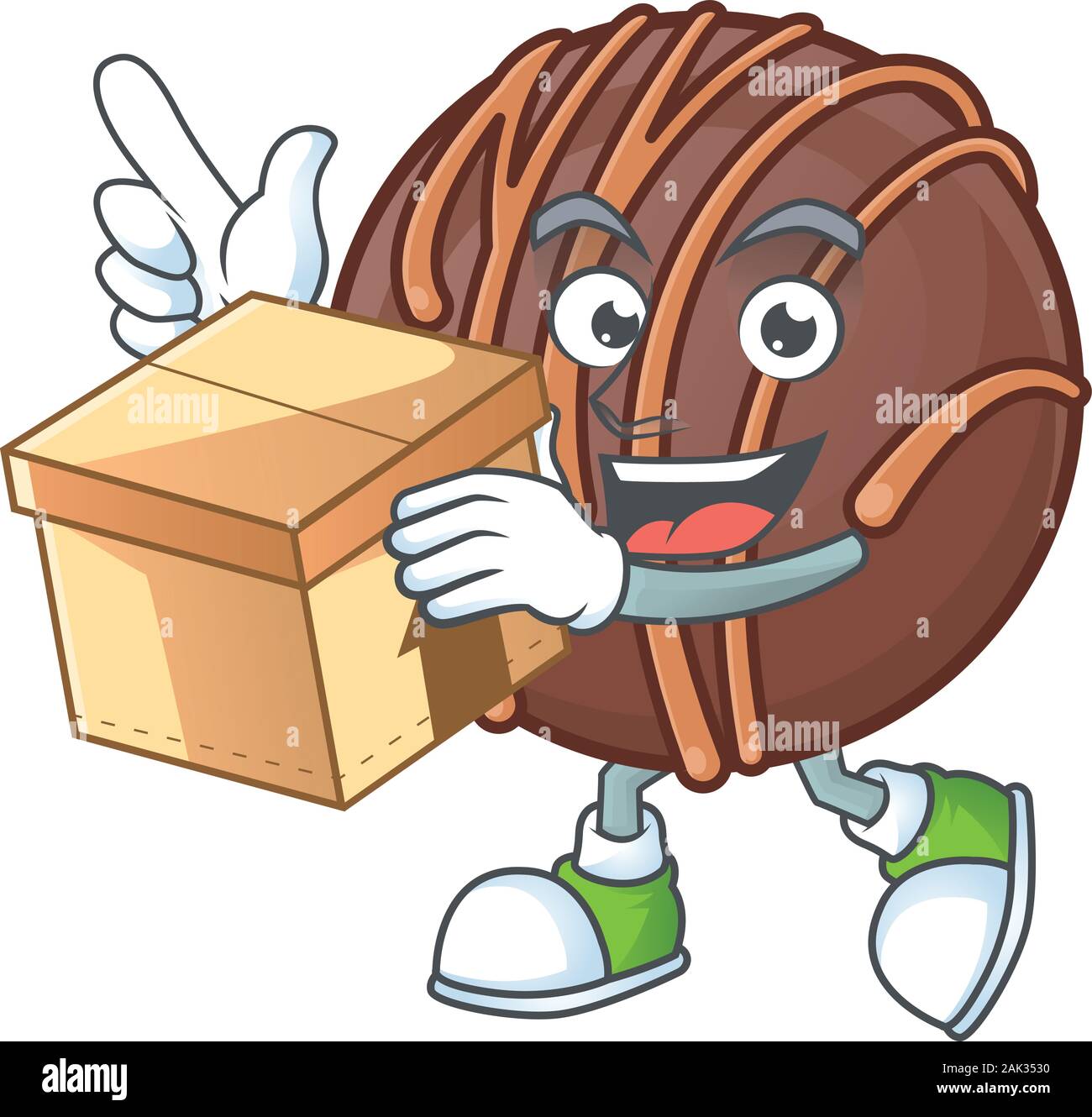Cute chocolate praline ball cartoon character having a box Stock Vector ...