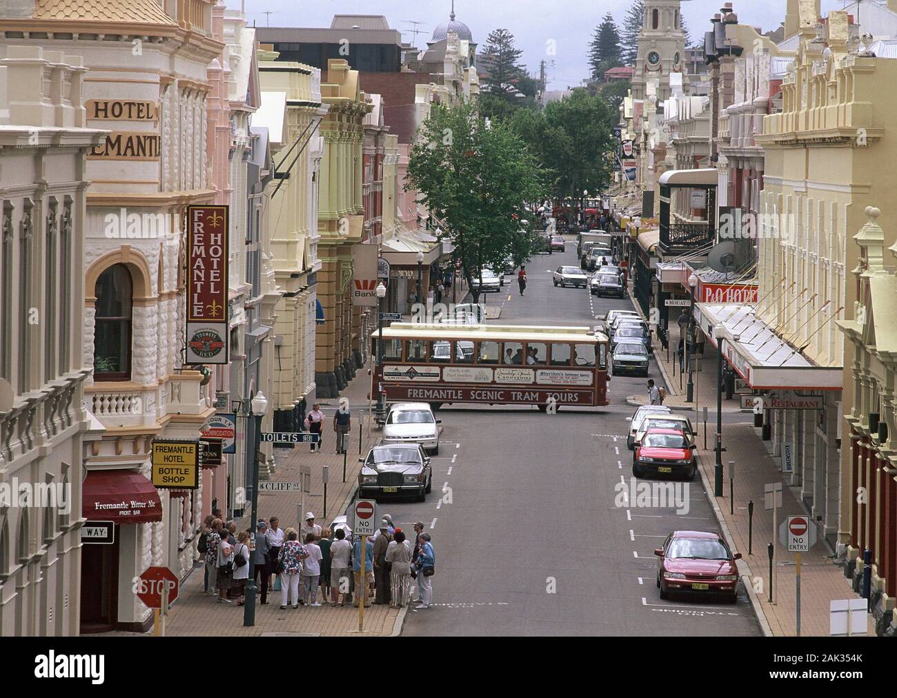 View of a a street with old buildings in the historic part of Fremantle ...