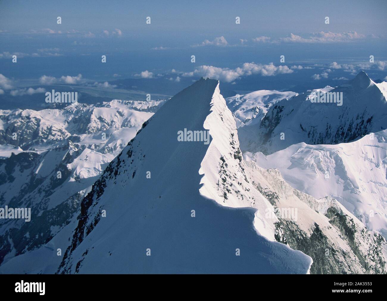 Snow covers the prominent summit of Mount Cook, that is with an ...