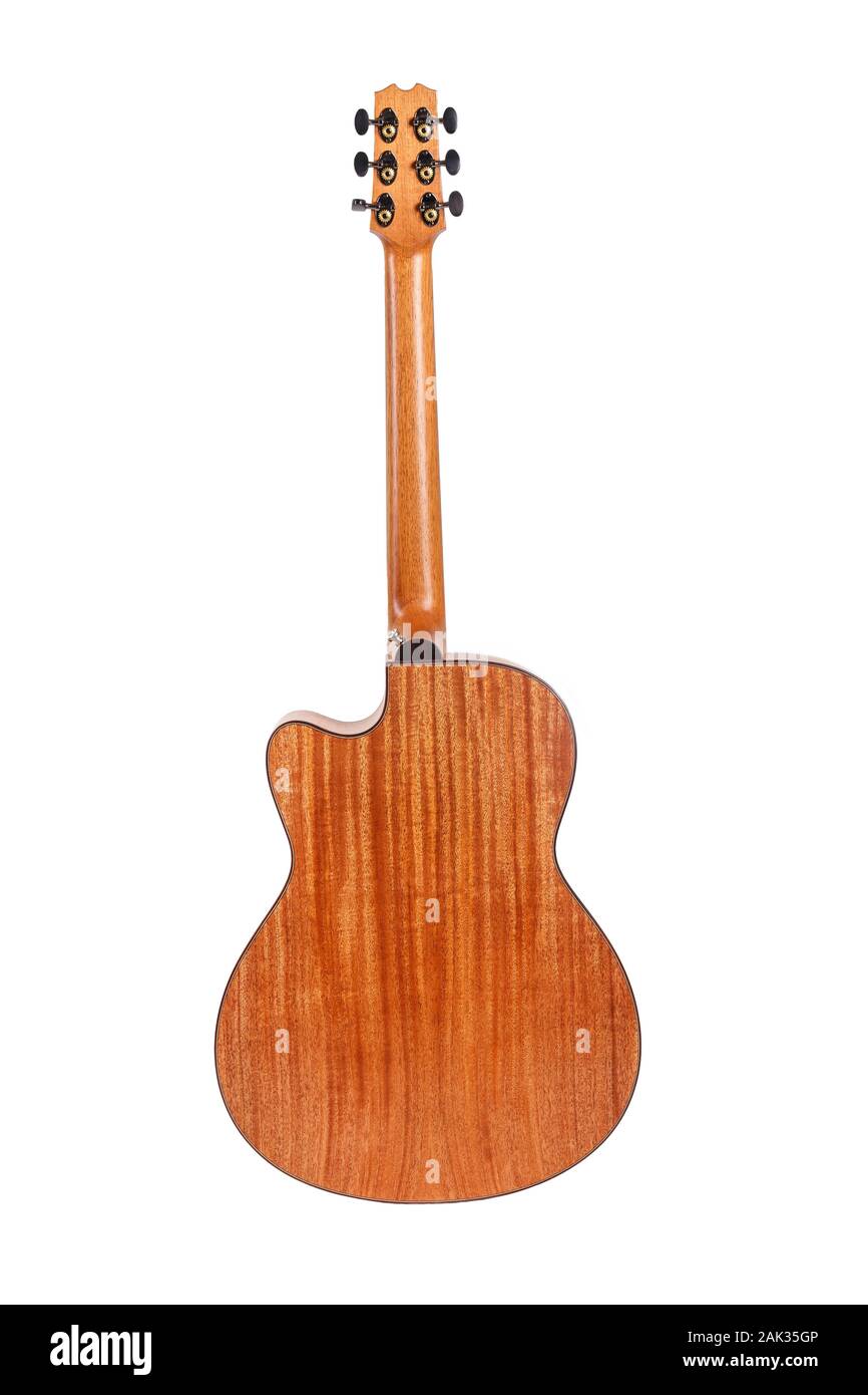 wood texture of lower deck of six strings acoustic guitar on isolated ...