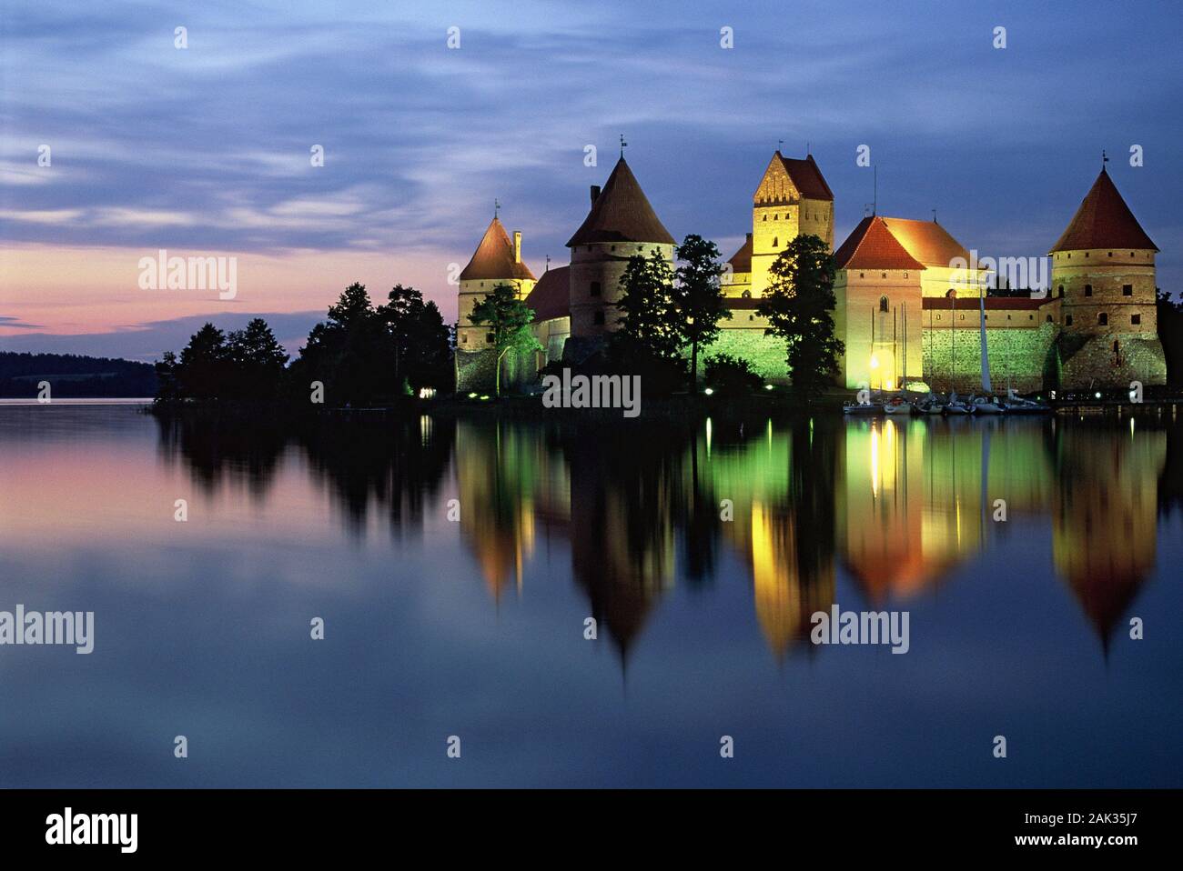 View of the water-castle Trakai in the night. Once she was the domicile ...