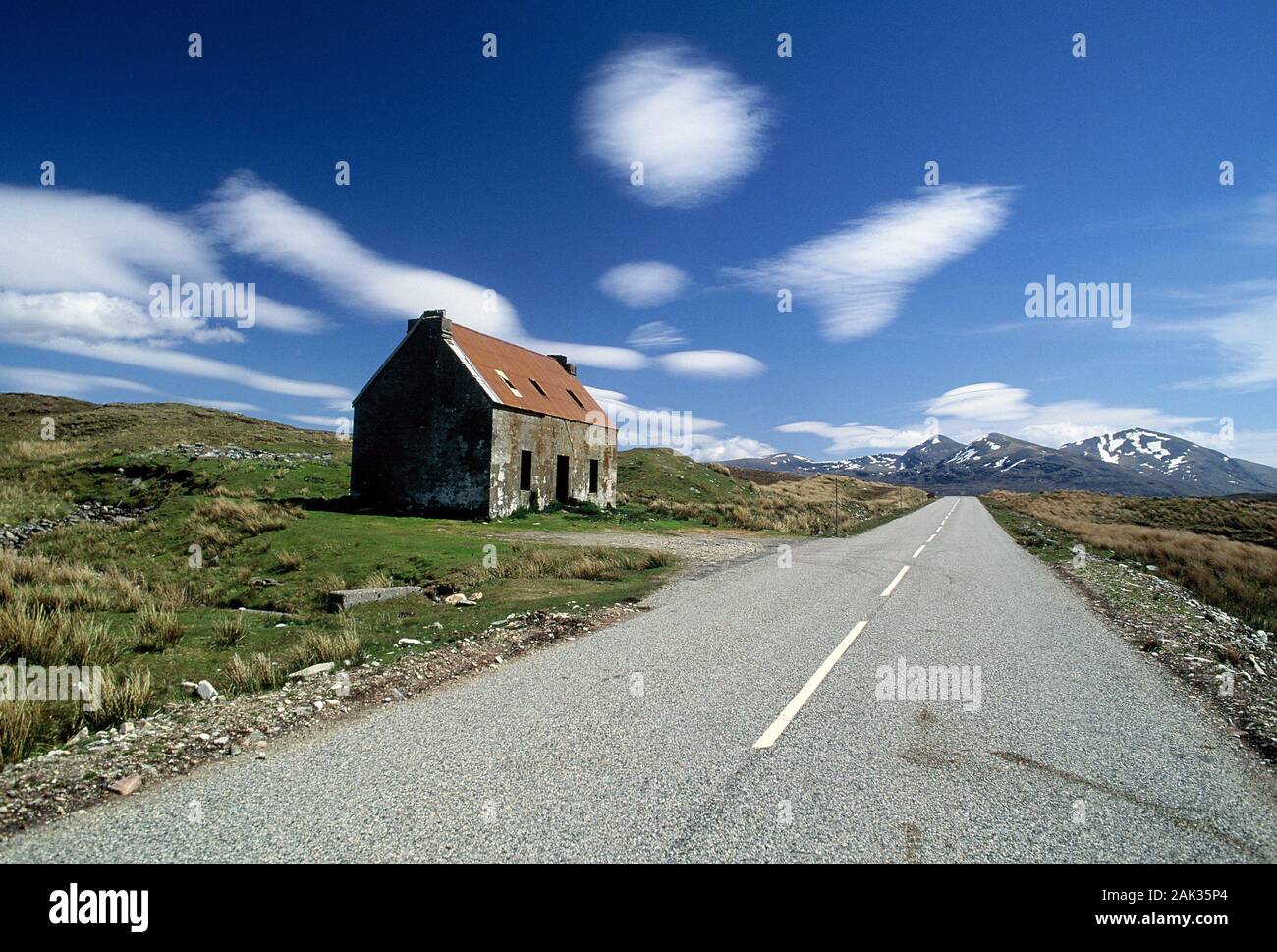 A deserted house stands at a street near Upper Loch Torridon in the ...