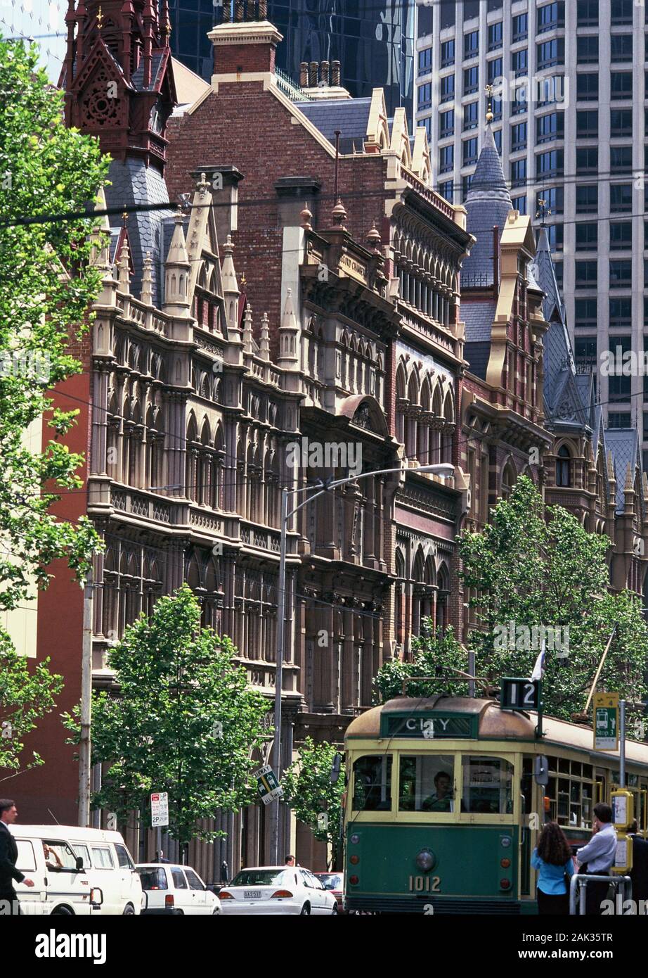 View of a row of houses in William Street in Melbourne, the capital of ...