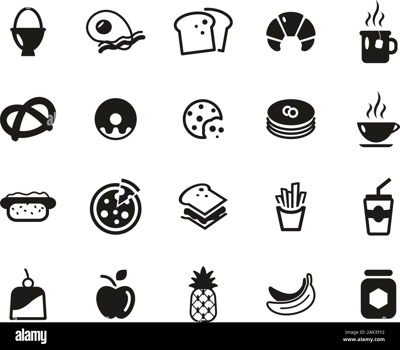 Breakfast Or Food Icons Black & White Set Big Stock Vector Image & Art ...