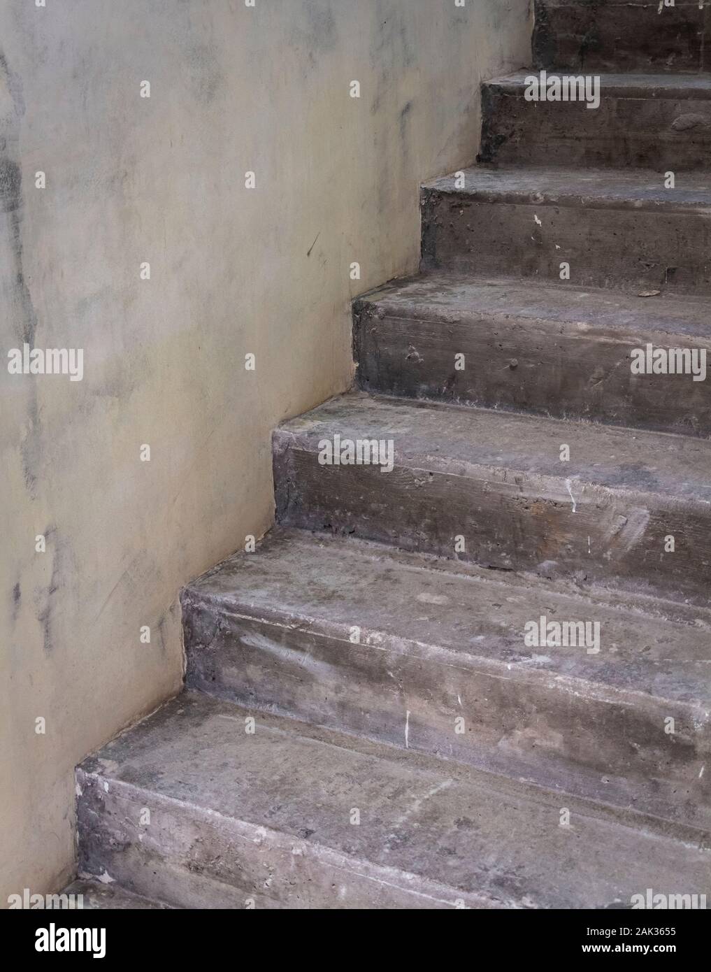 Concrete staircase under construction without decoration. Close-up view ...