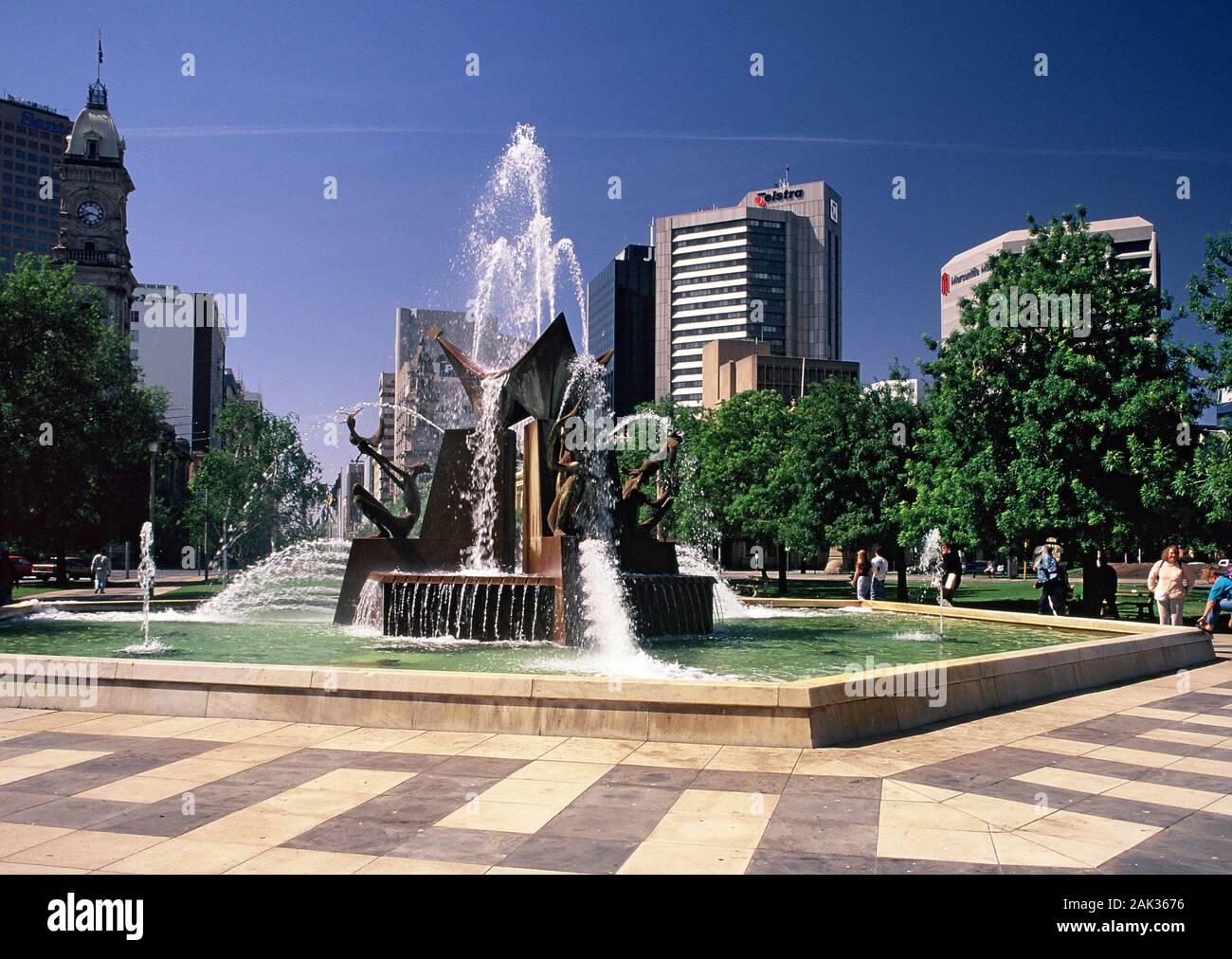 View of the fountain on the Victoria Square which is the centre of ...