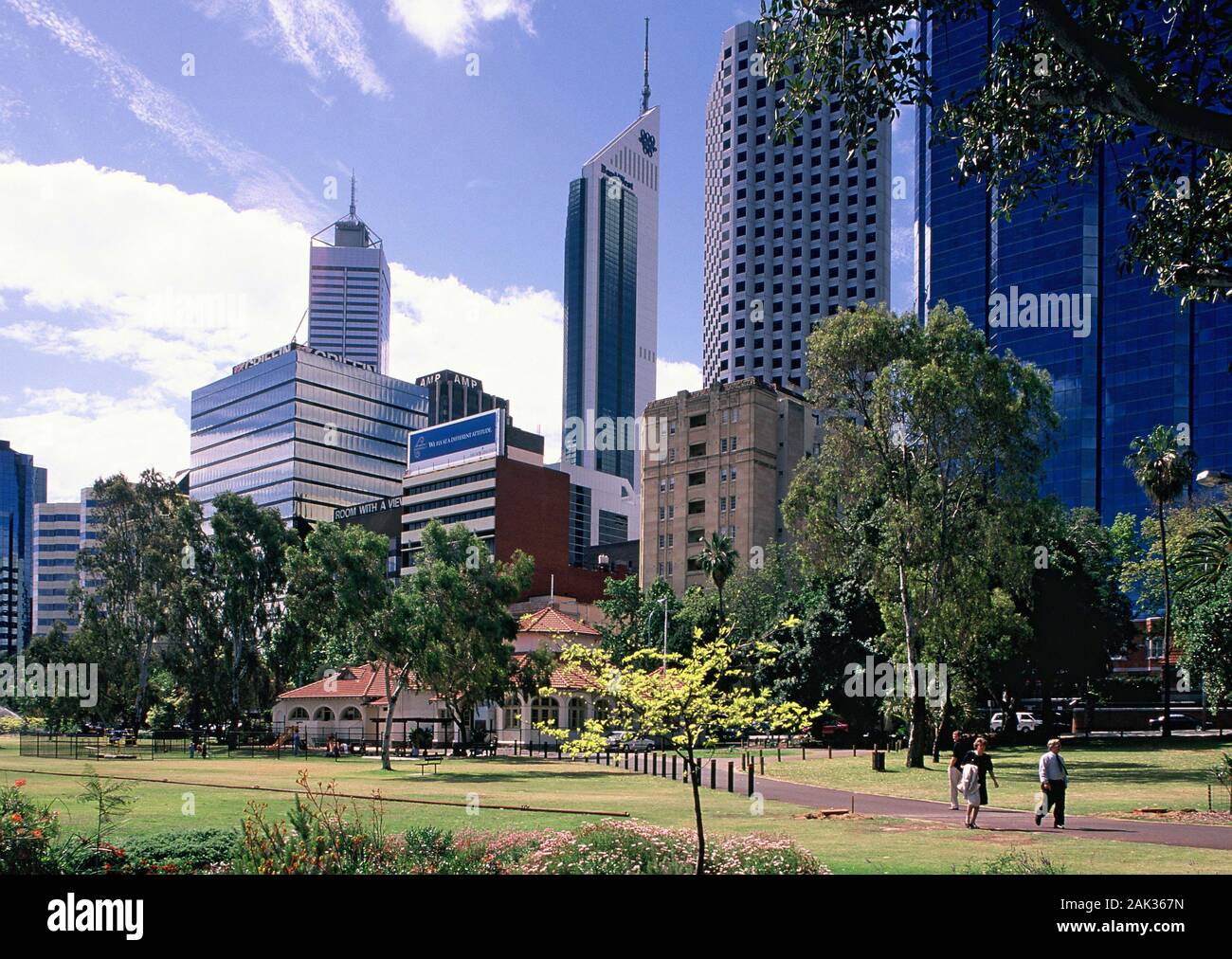 View of the multistorey buildings of Perth, the capital of the ...