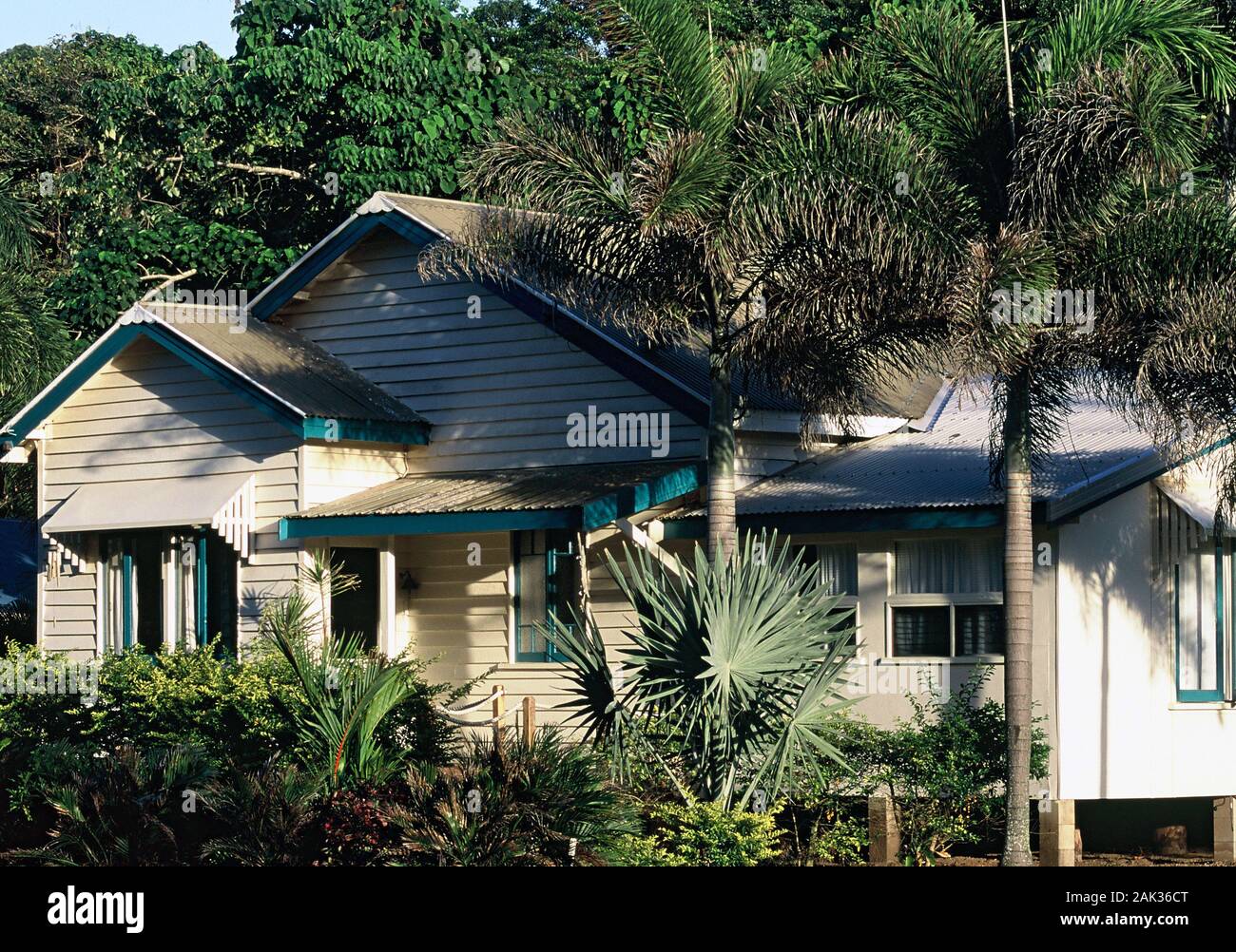 View of a characteristic Queensland timber house in Mission Beach ...