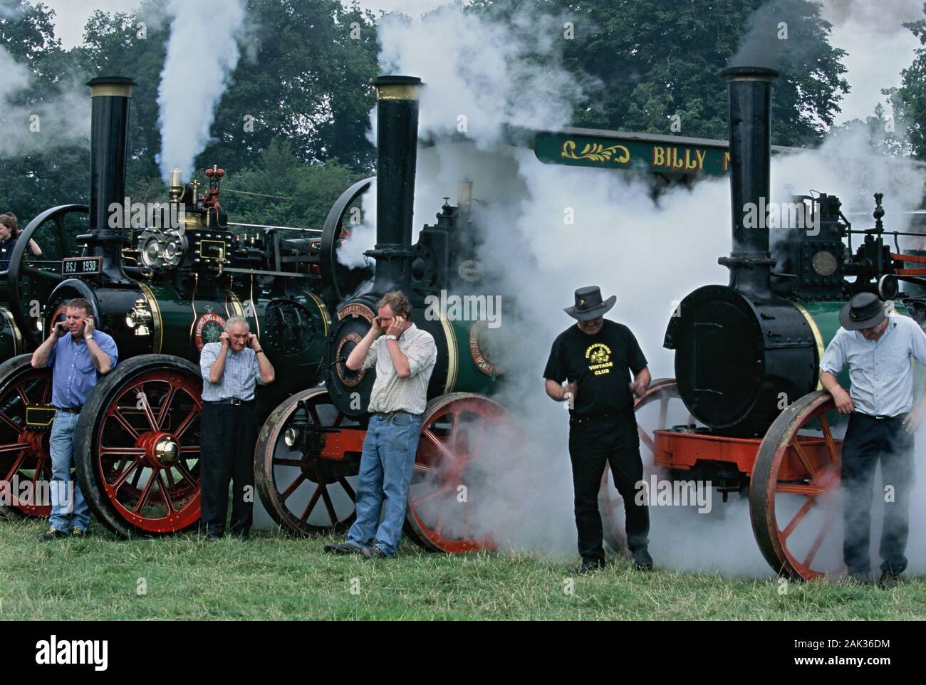 Historic steam engines starting to the annual steam rallye in ...