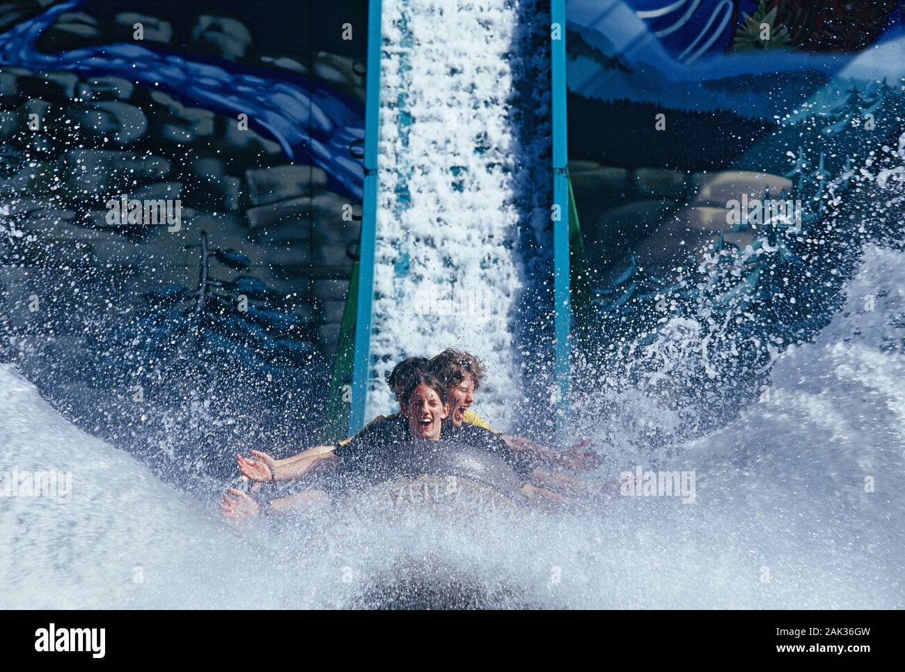 View of a whitewater slide in the leisure park in Geiselwind (Bavaria ...